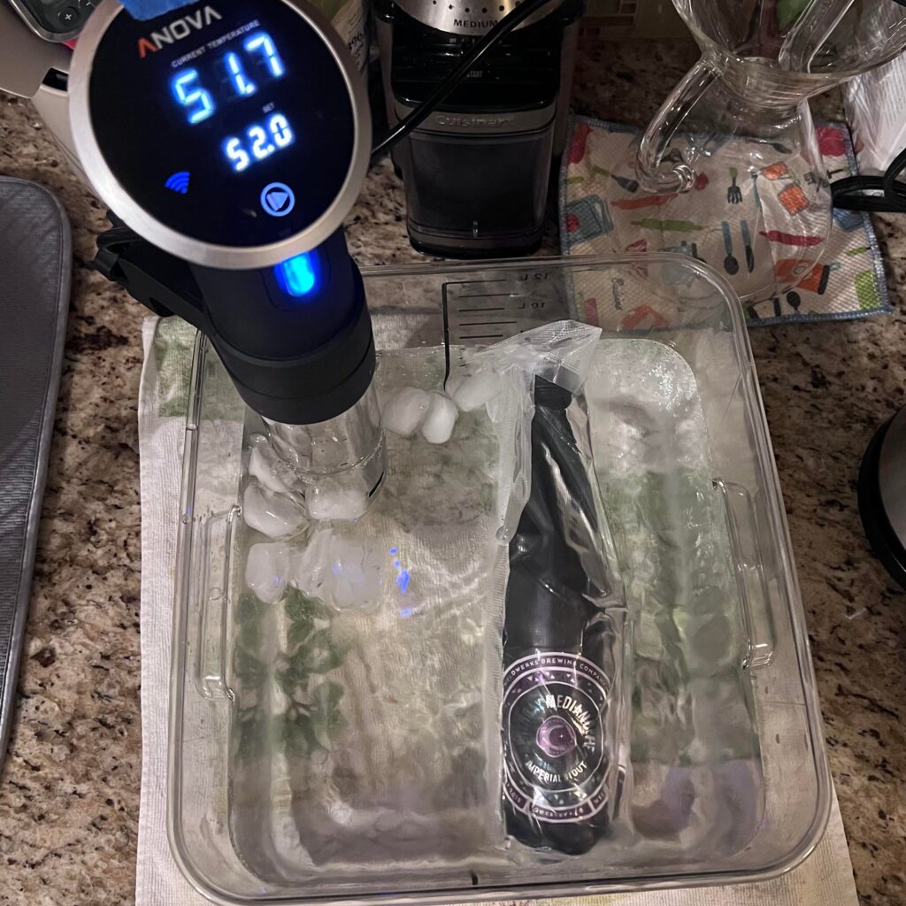 For science. Used sous vide to bring a stout up to proper serving temp ...
