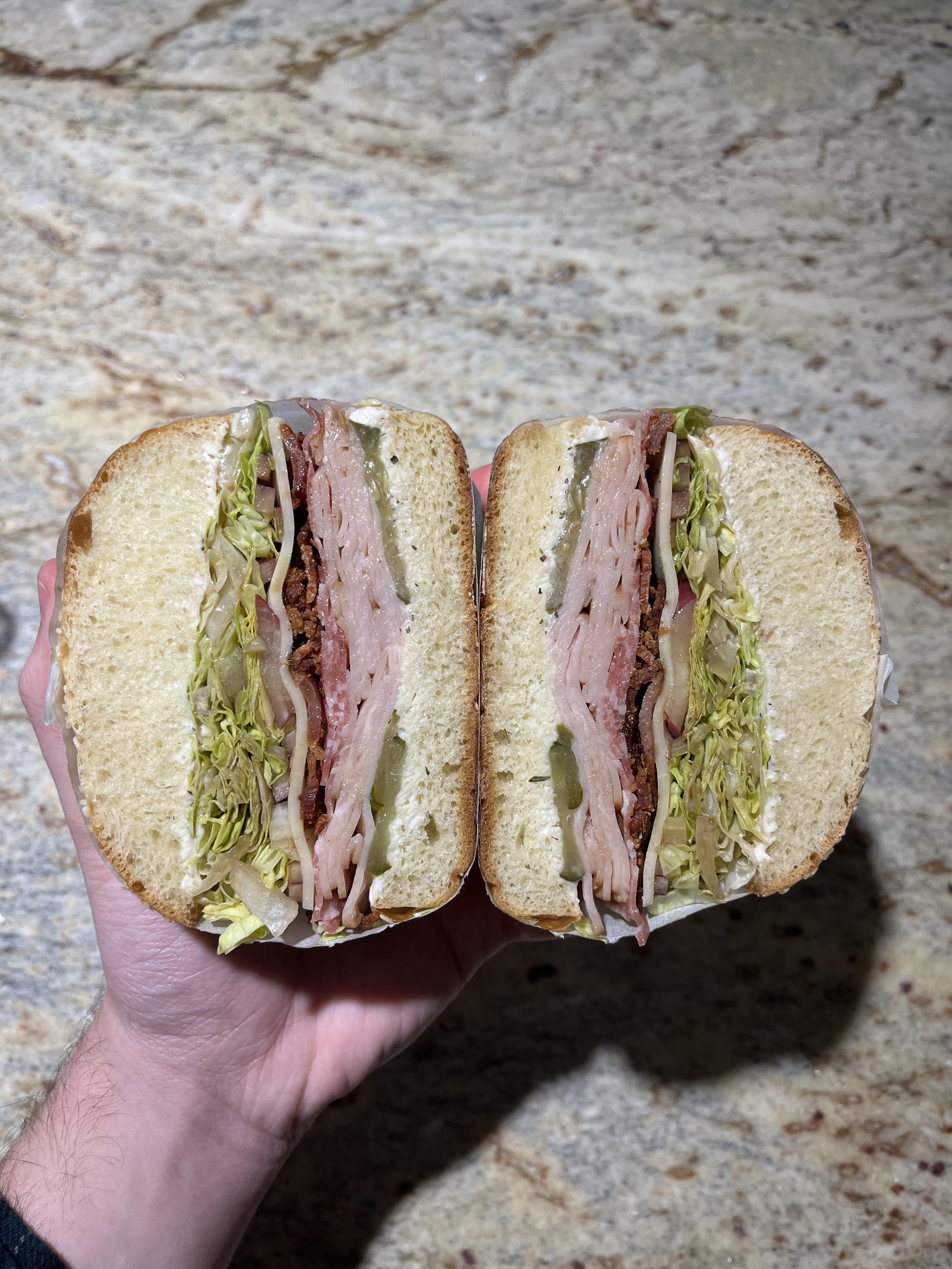 Turkey, bacon, salami, on a homemade Kaiser roll for todays sando ...