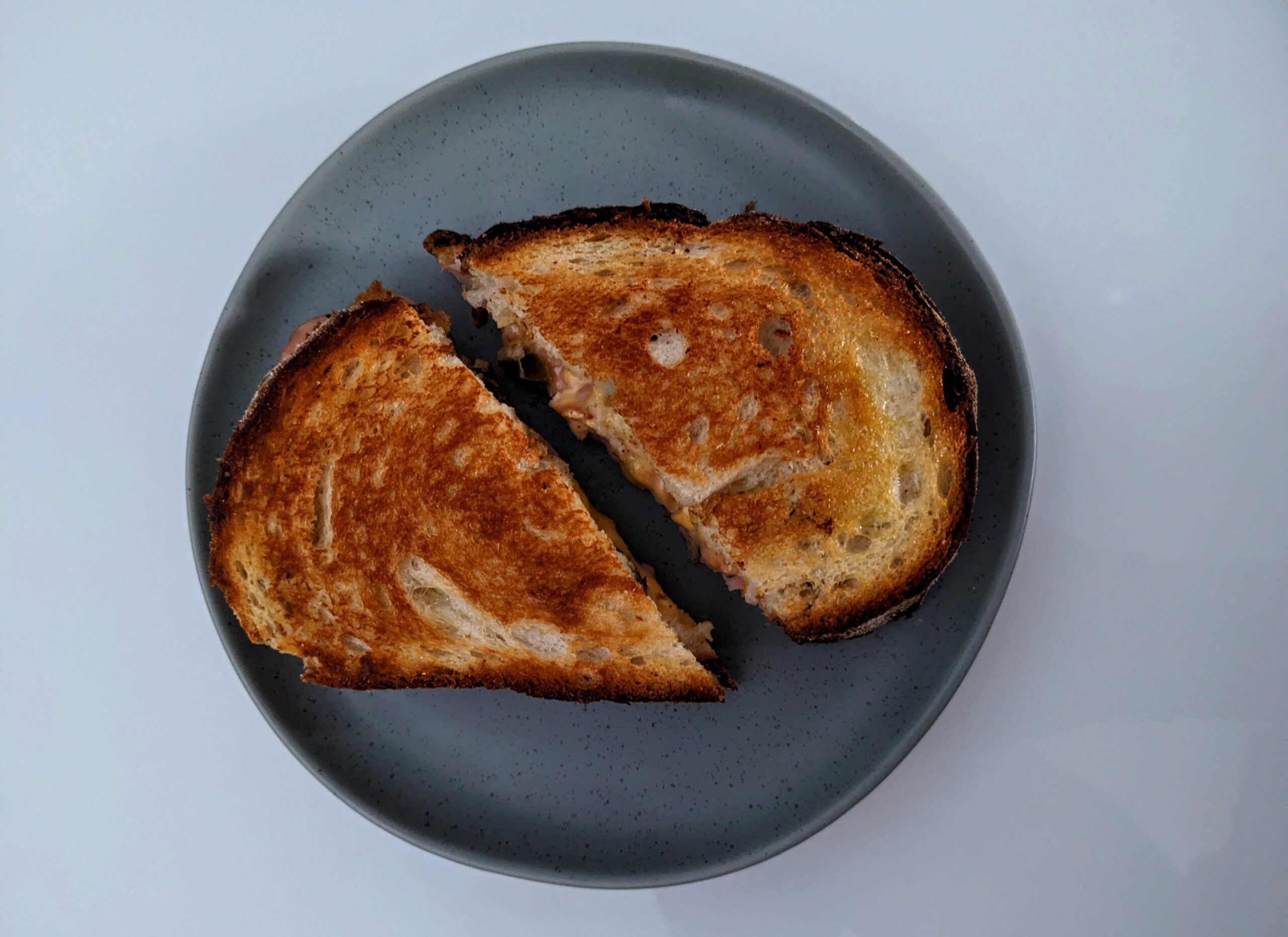 Toasted ham and cheese sourdough from above - Dining and Cooking