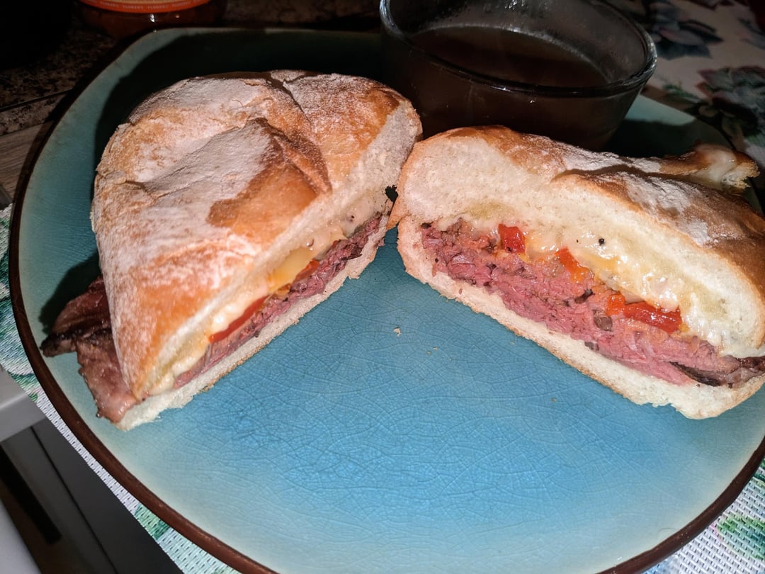 Sous vide roast beef, cut with the deli slicer, with havarti, and ...