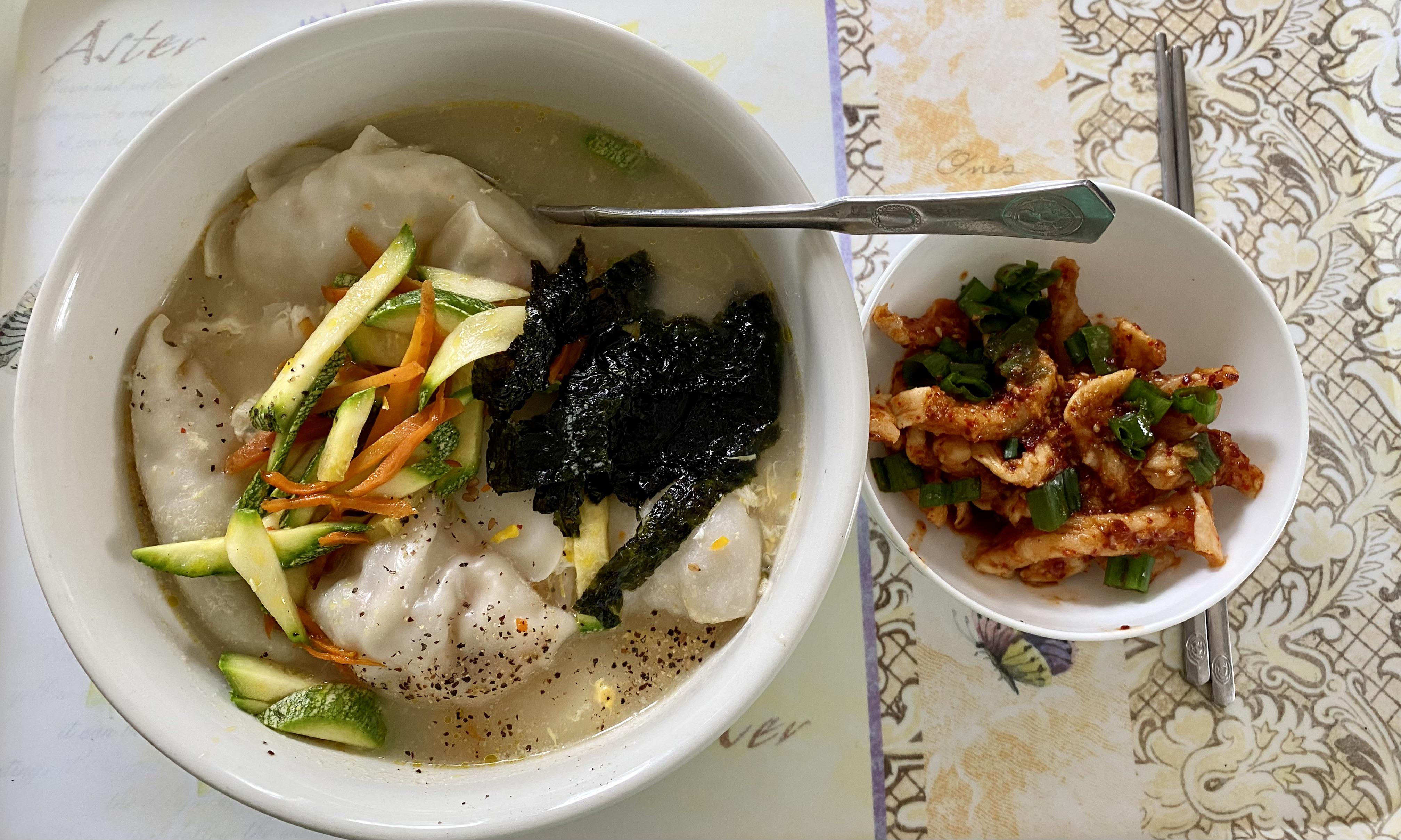 One of my Favorites: Homemade Tteok Mandu Guk with Mumallaengi Muchim ...
