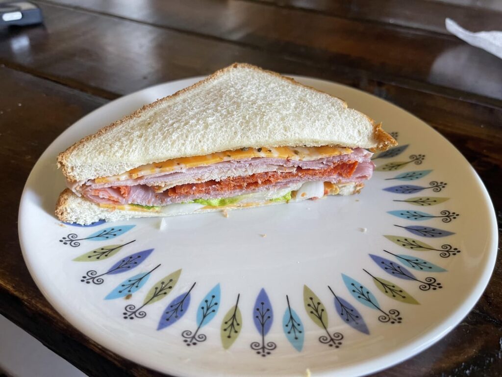 My go to lunch sandwich: 3 pepper Colbyjack, hot cappy, pepperoni, hot ...