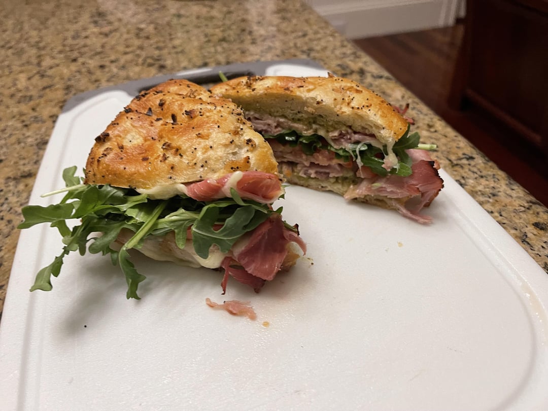 Ham and Cheese… but slap it on an onion bun, pesto mayo, tomato and ...