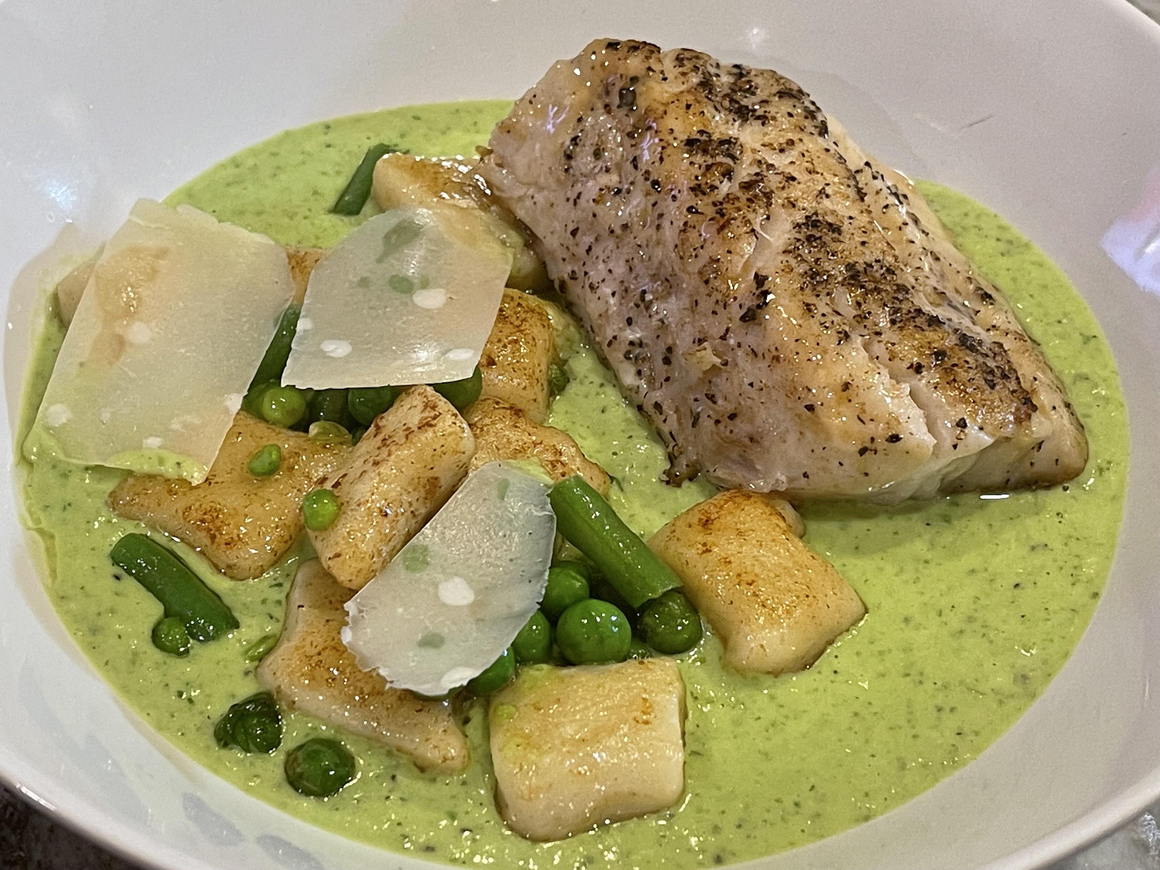 Dinner for my girlfriend - striped bass fillet with homemade gnocchi in ...