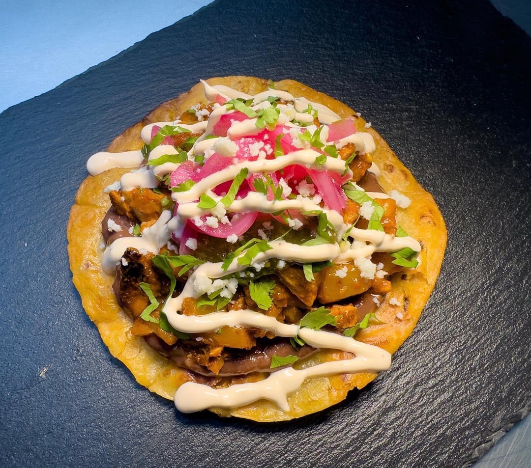 [homemade] tostada - fried corn tortilla, black bean purée, inauthentic ...