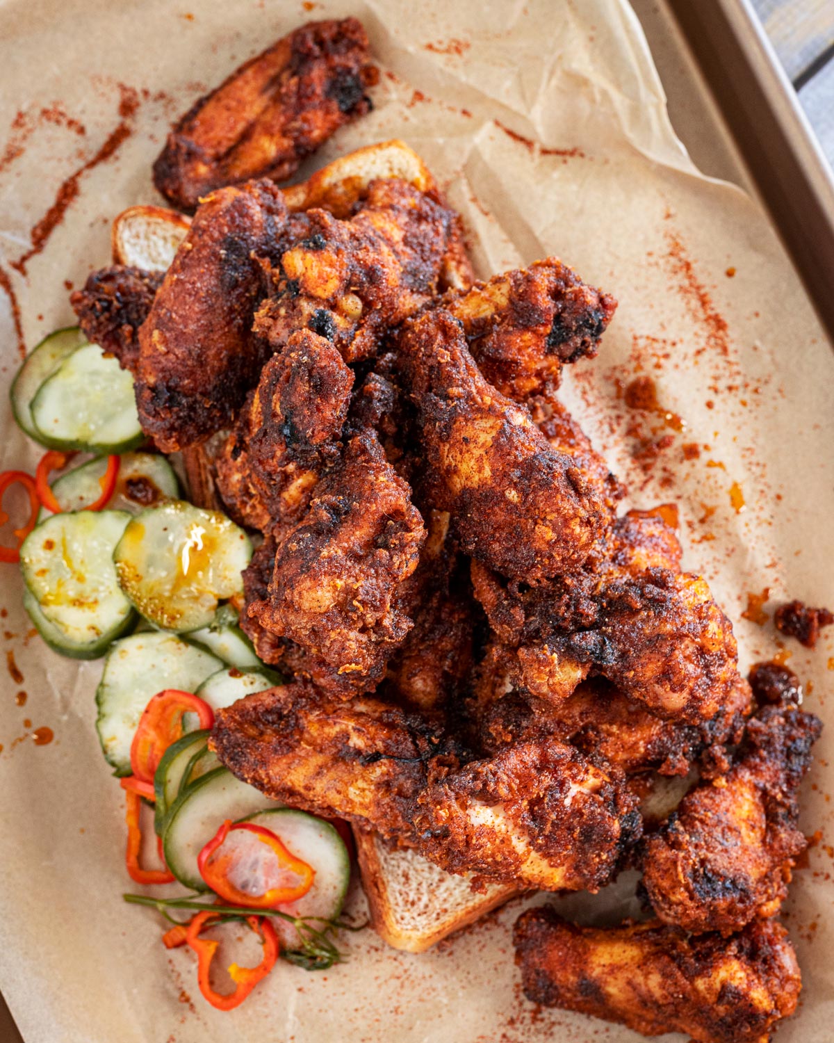 Nashville hot grill-fried chicken wings, battered and basted with spicy ...