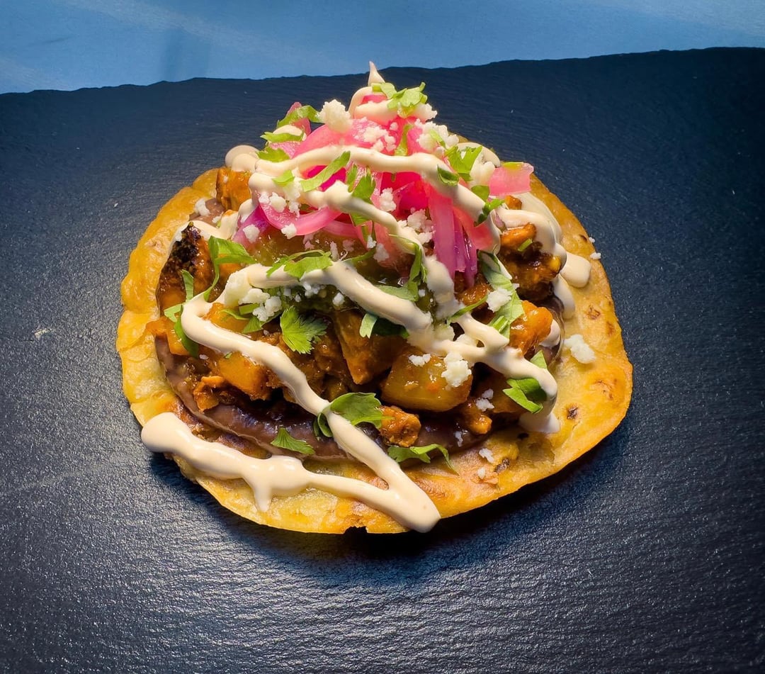 [homemade] tostada - fried corn tortilla, black bean purée, inauthentic ...