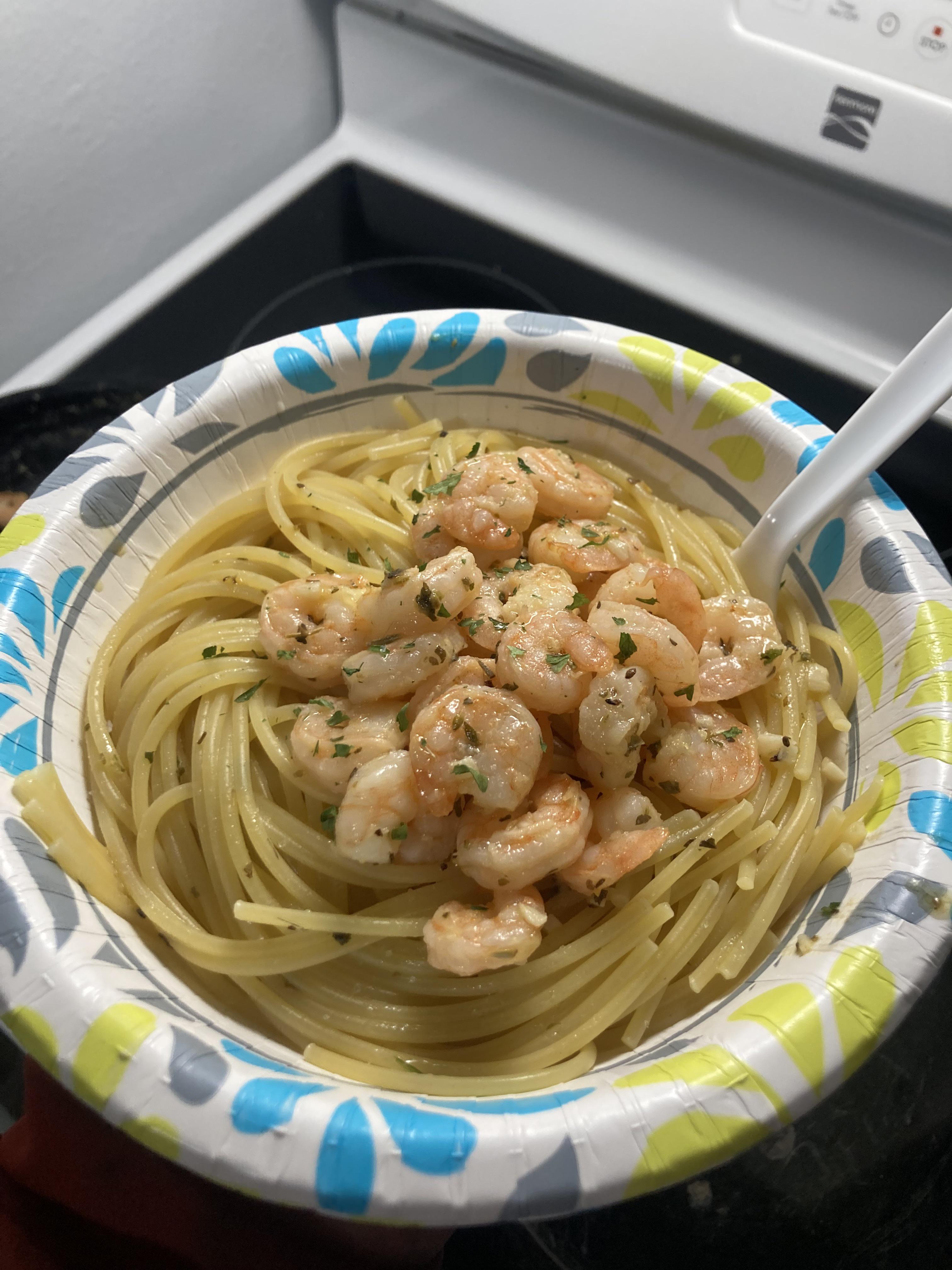 shrimp scampi… in a paper bowl - Dining and Cooking