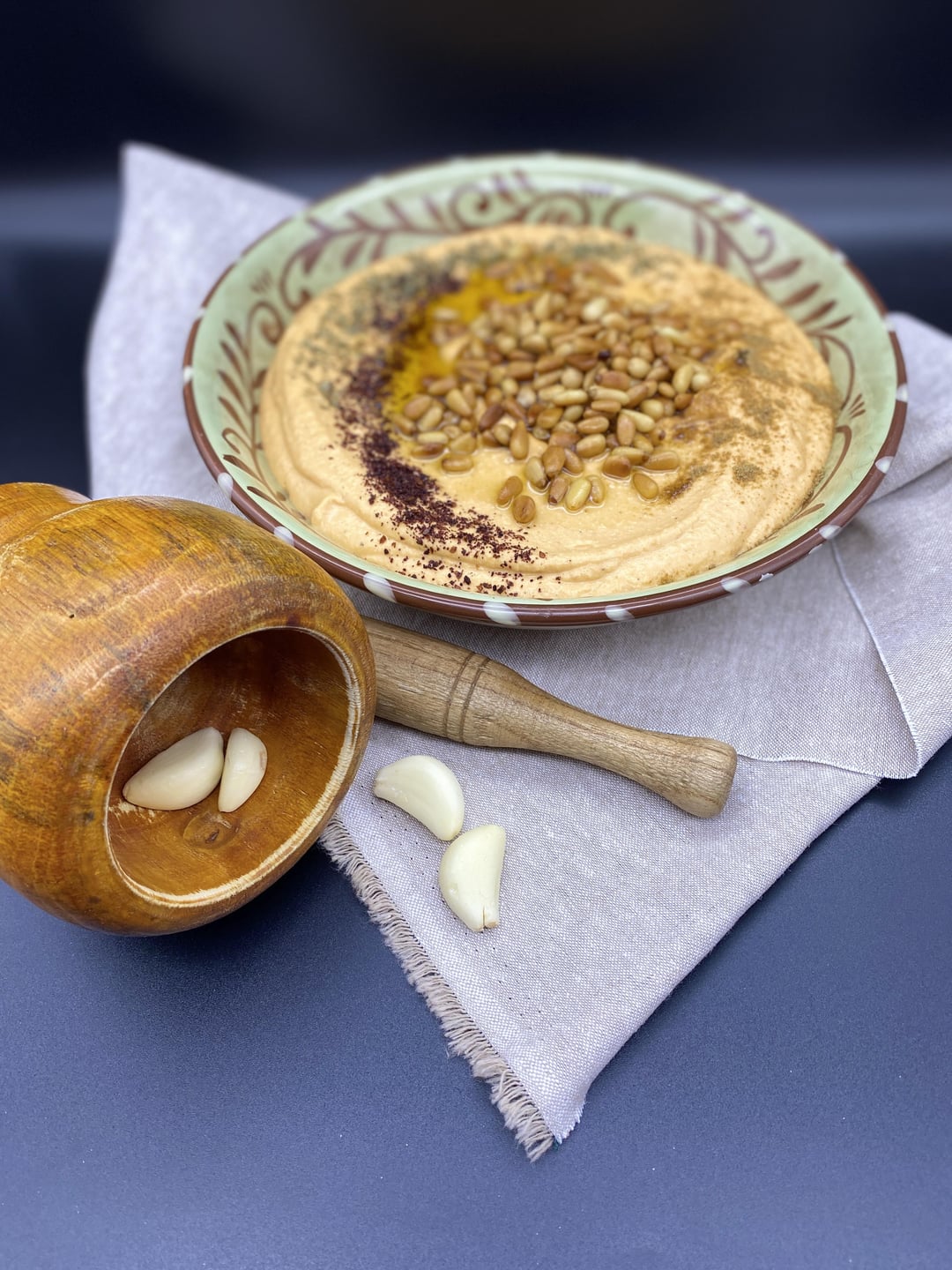 Roasted Red Pepper Hummus with Pine Nuts - Dining and Cooking