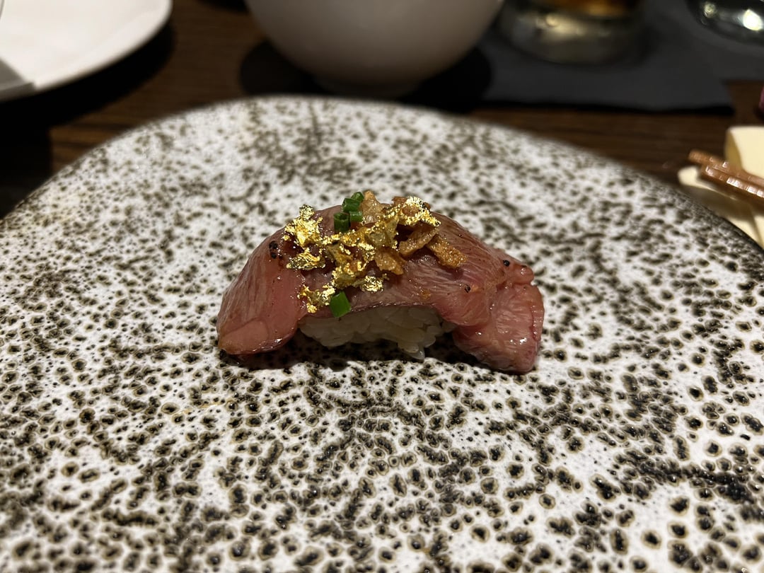 A5 Wagyu Nigiri. Delicious! Also got a dragon roll. (Soto in Austin ...