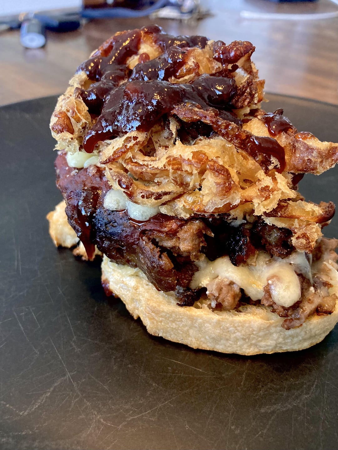 Smoked Meatloaf/Aged Cheddar/Beer-Battered Bourbon Crispy Onions/Apple ...