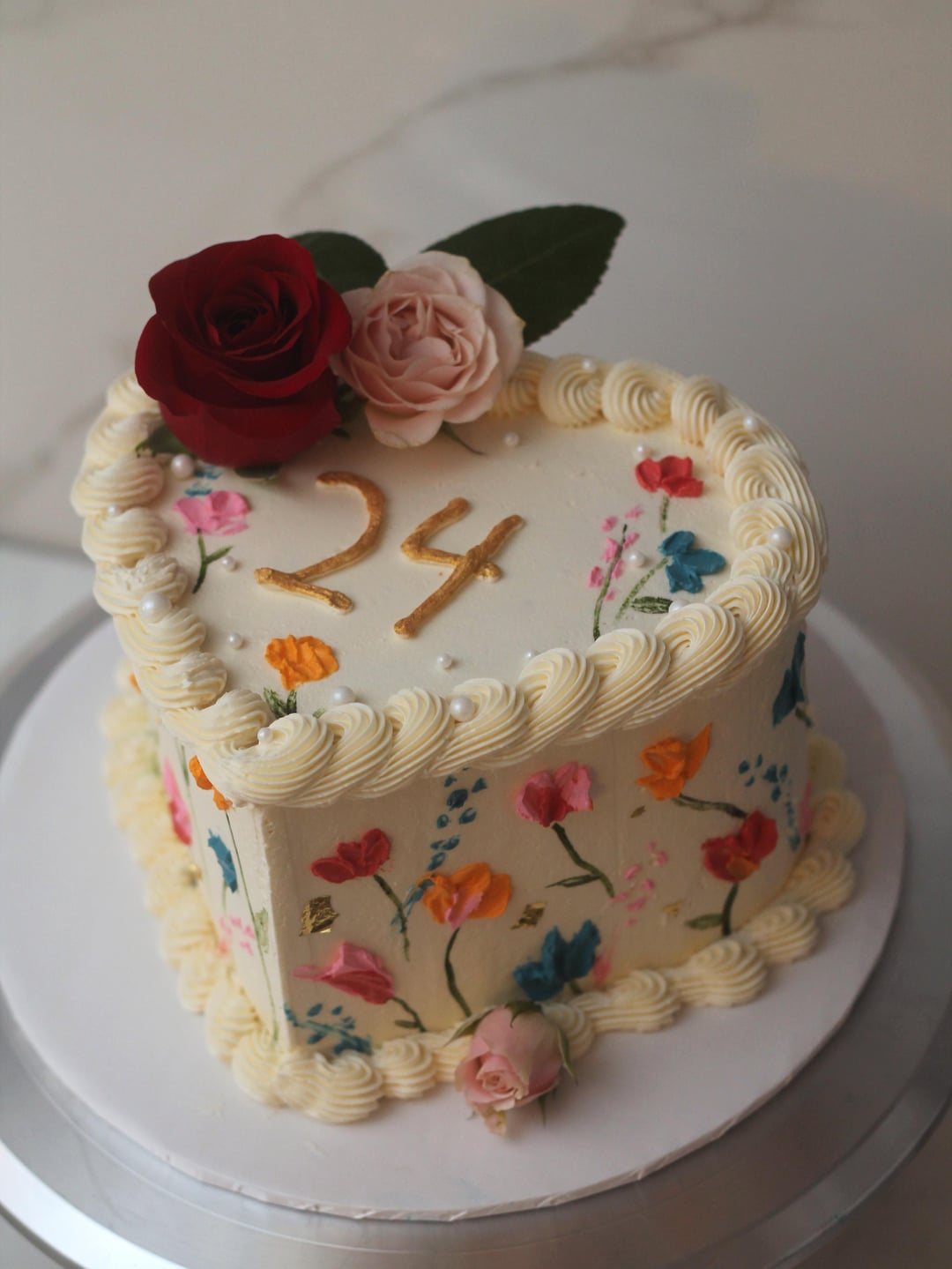 Made the prettiest heart cake with painted buttercream wildflowers ...