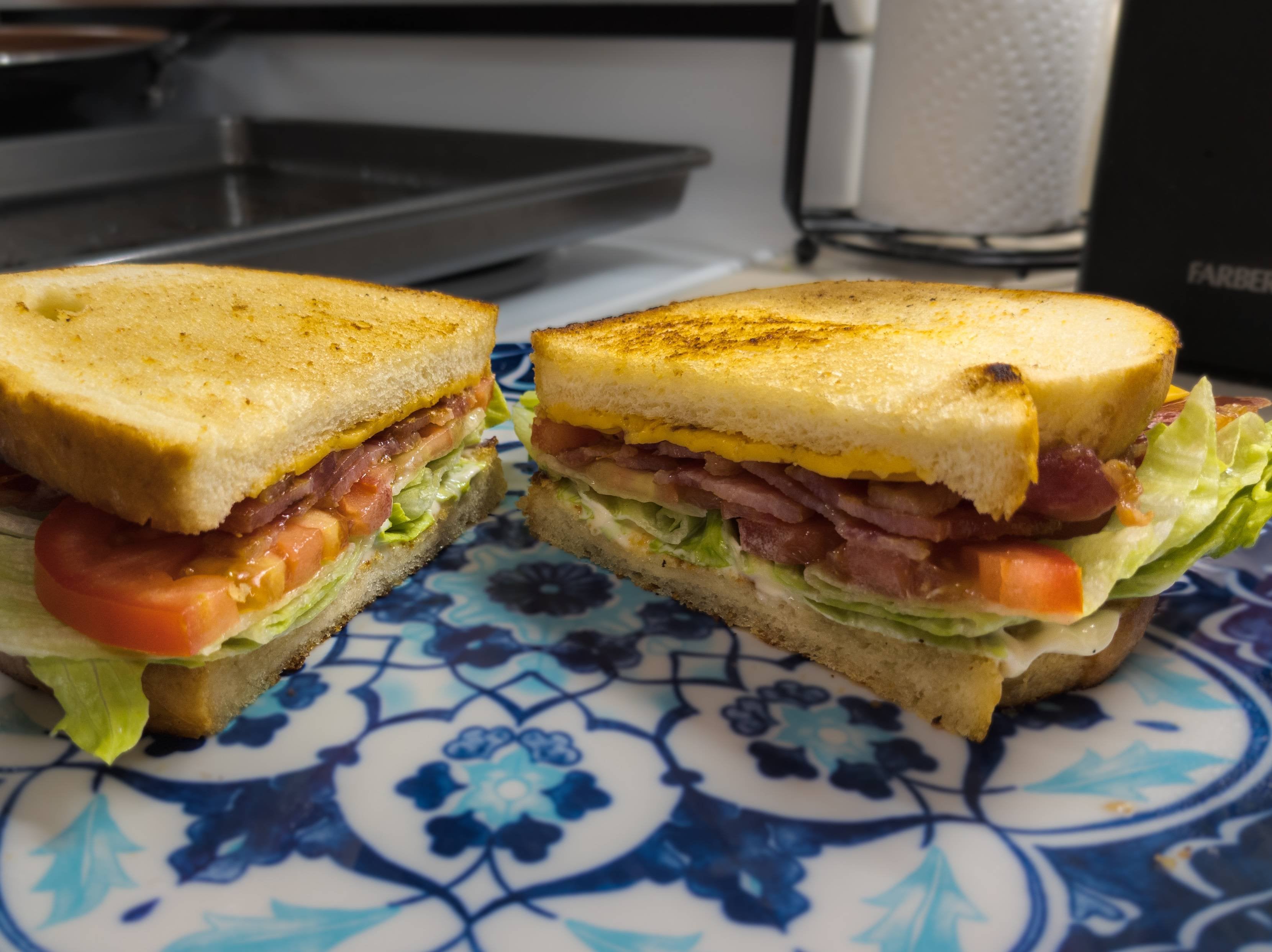 Homemade BLT on sourdough with American cheese. - Dining and Cooking