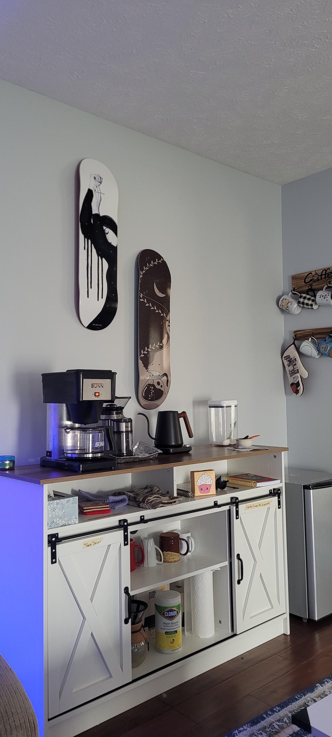 Hi everyone! This is my coffee bar. Decorated with coffee themed skate ...