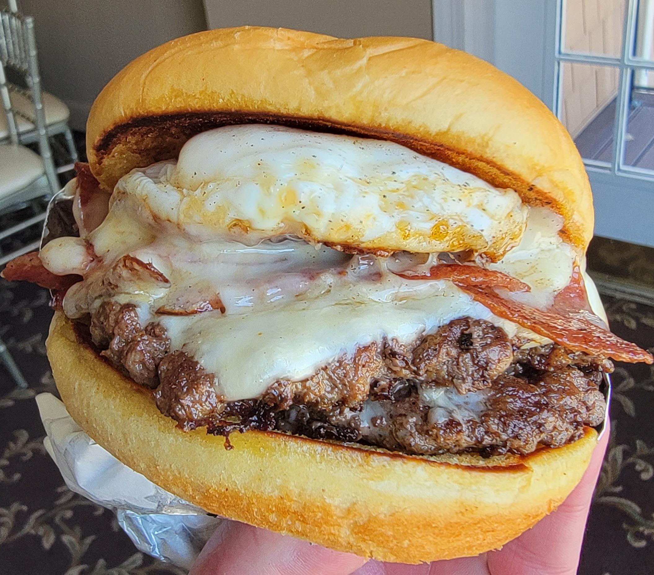 Double Jersey Burger. Pork roll, American cheese, and fried egg on a ...