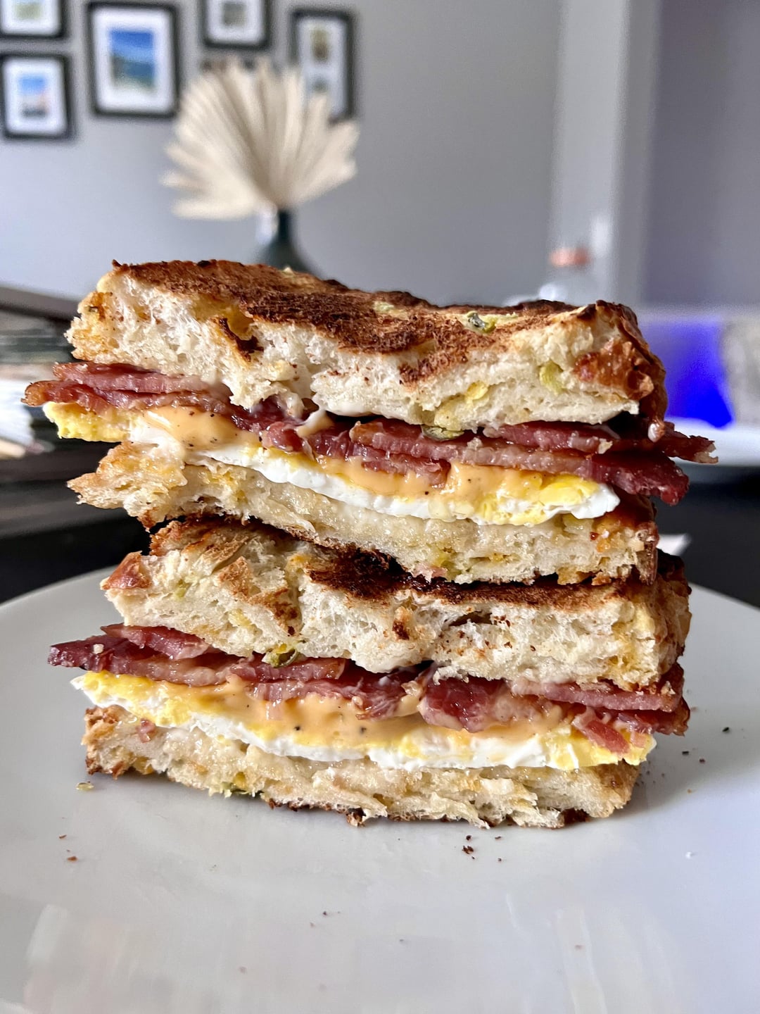 Breakfast Sando on Jalapeño Cheese Bread [Homemade] - Dining and Cooking