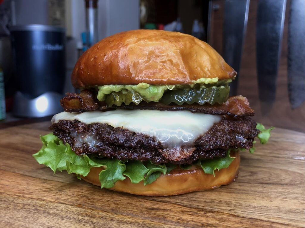 Burger night! Bacon double smash burger with home ground beef, Sharp ...