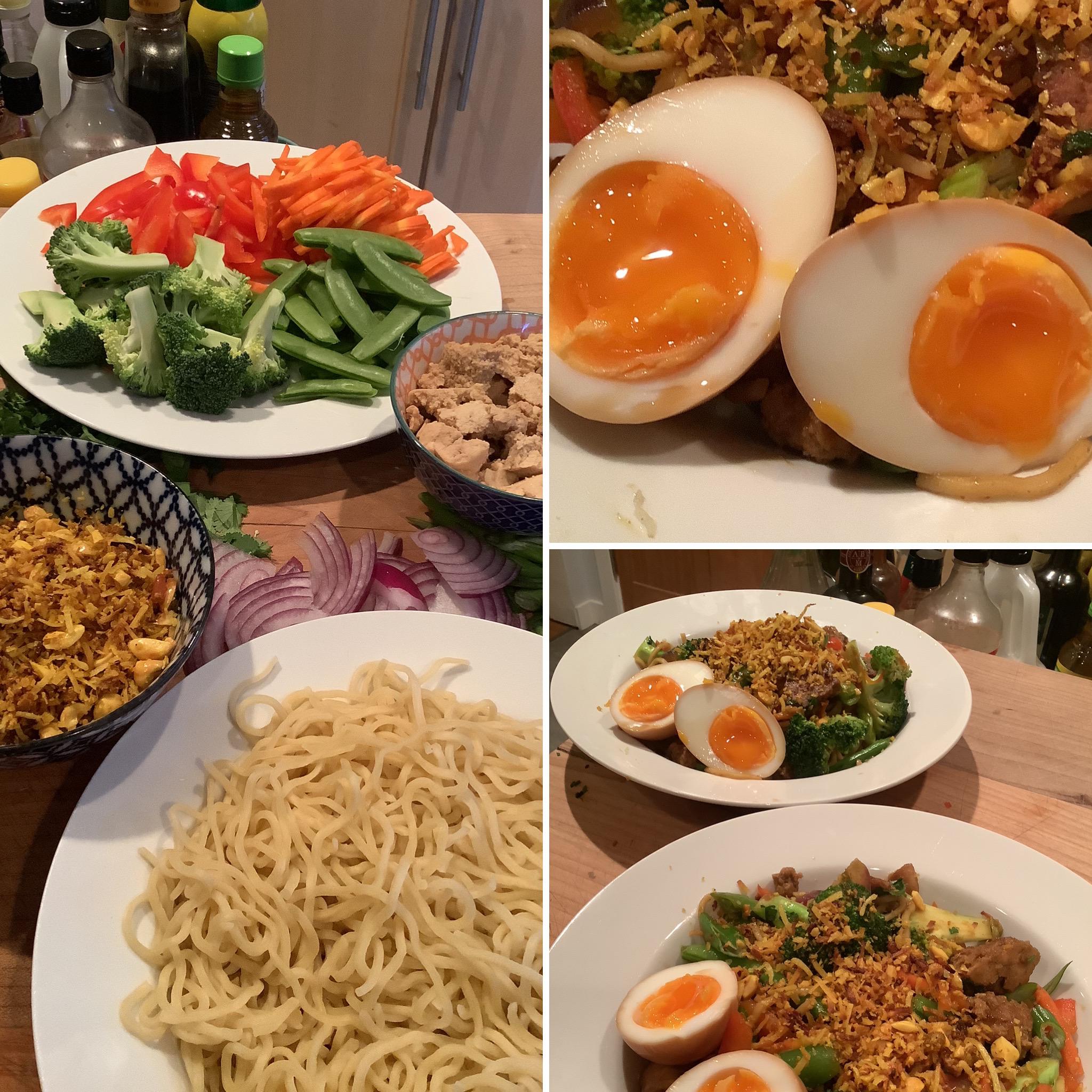 Veggie Bami Goreng with a jammy ramen egg. - Dining and Cooking