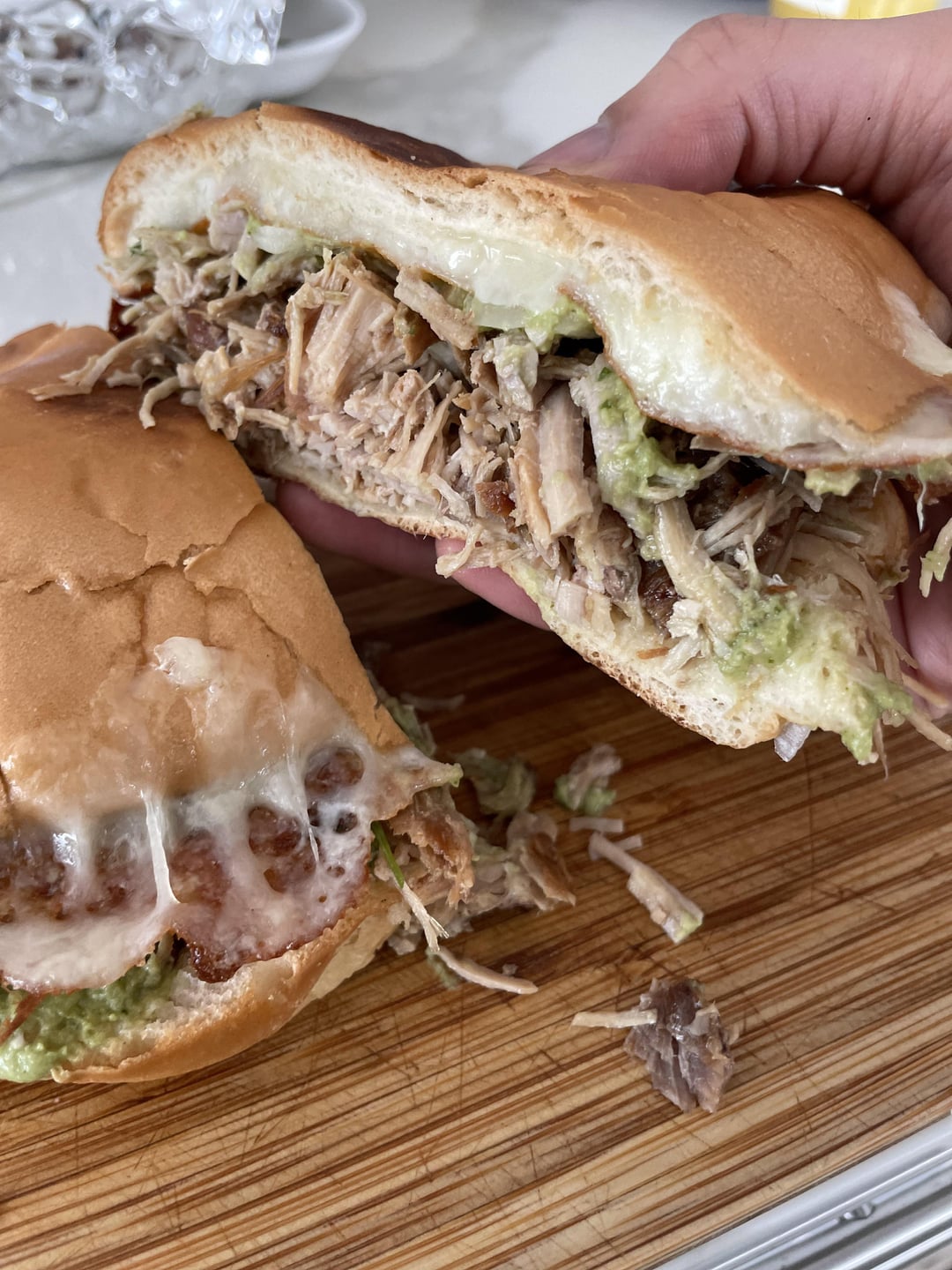 Carnitas torta with a griddled cheese skirt from Carnitas Los Toxicos ...