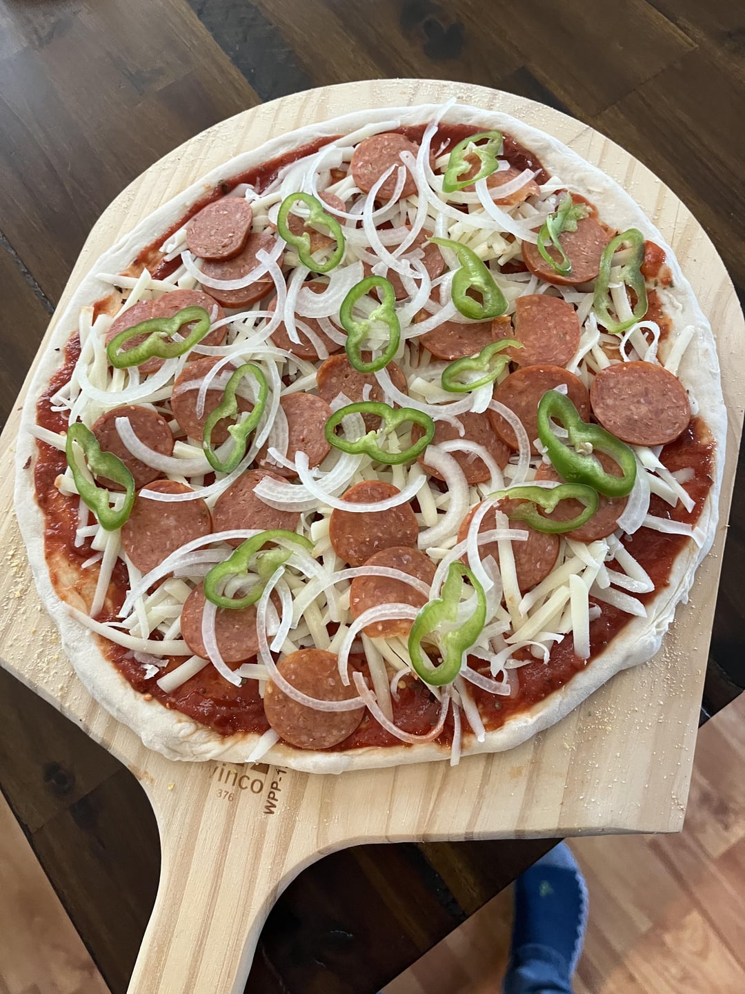 NY pie for pre-420... pepperoni, onion, some sorta green pepper ...
