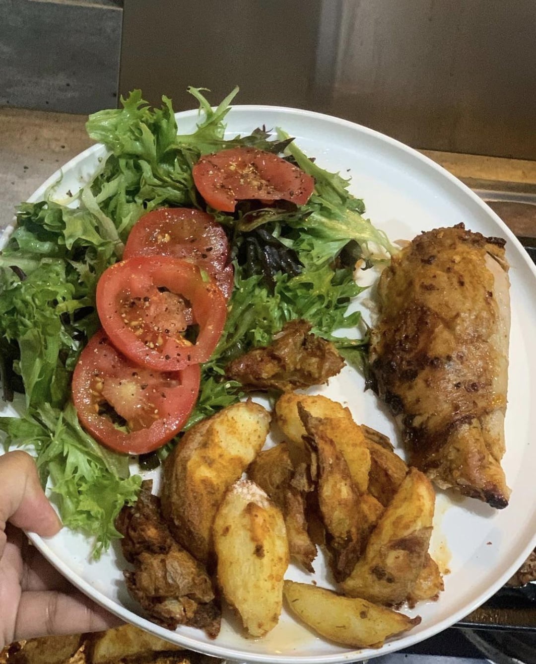 Peri peri chicken, potato wedges and salad! - Dining and Cooking