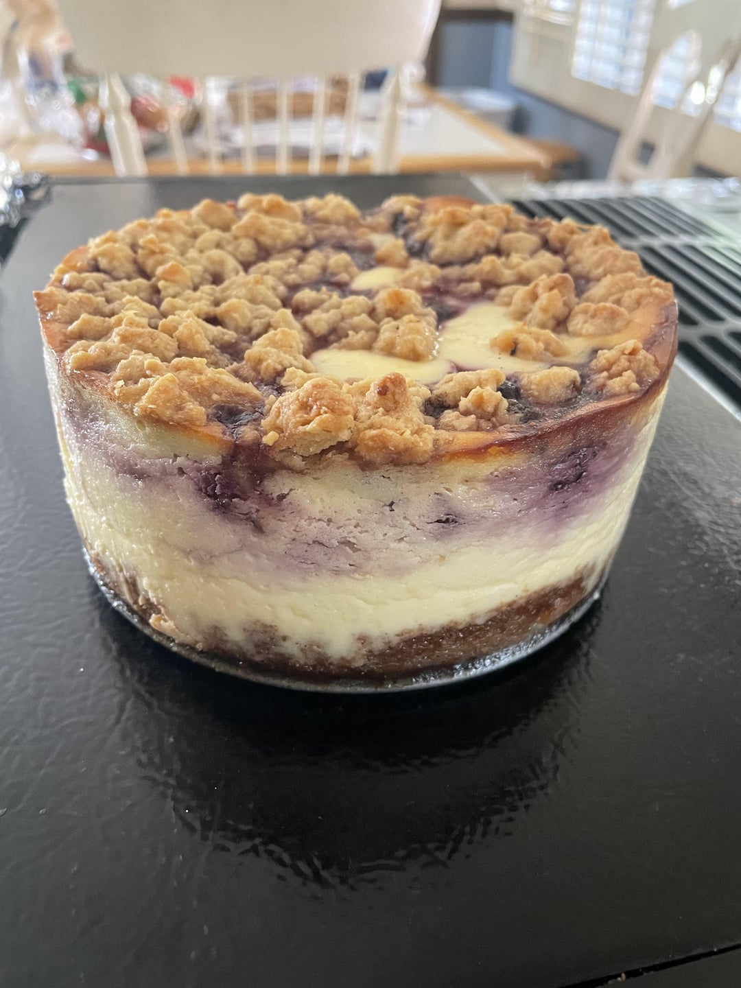 [homemade] Lemon blueberry crumble cheesecake with a pound cake and oat ...