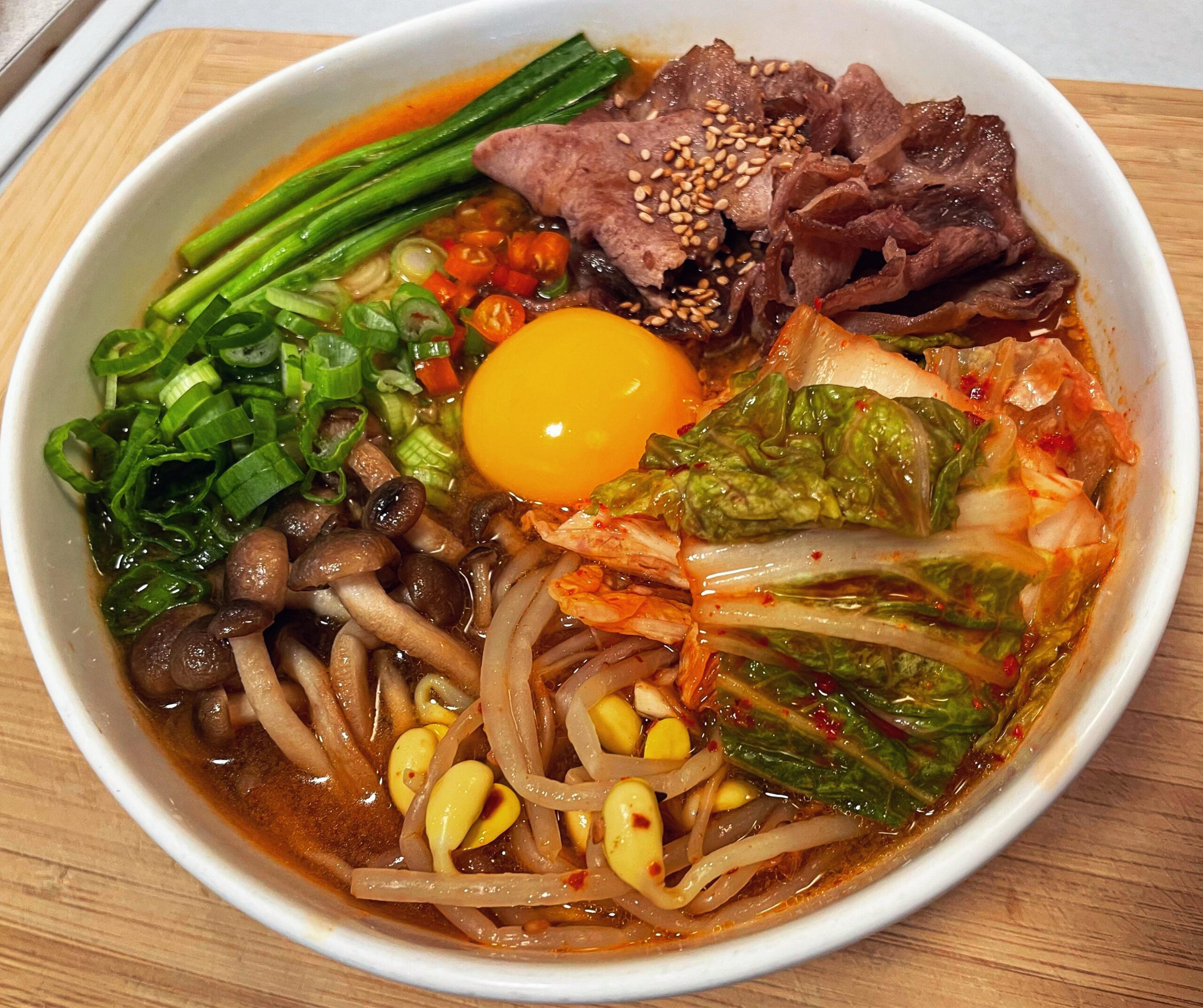 Instant ramen (nongshim shin ramyun) - put together whatever was in the ...