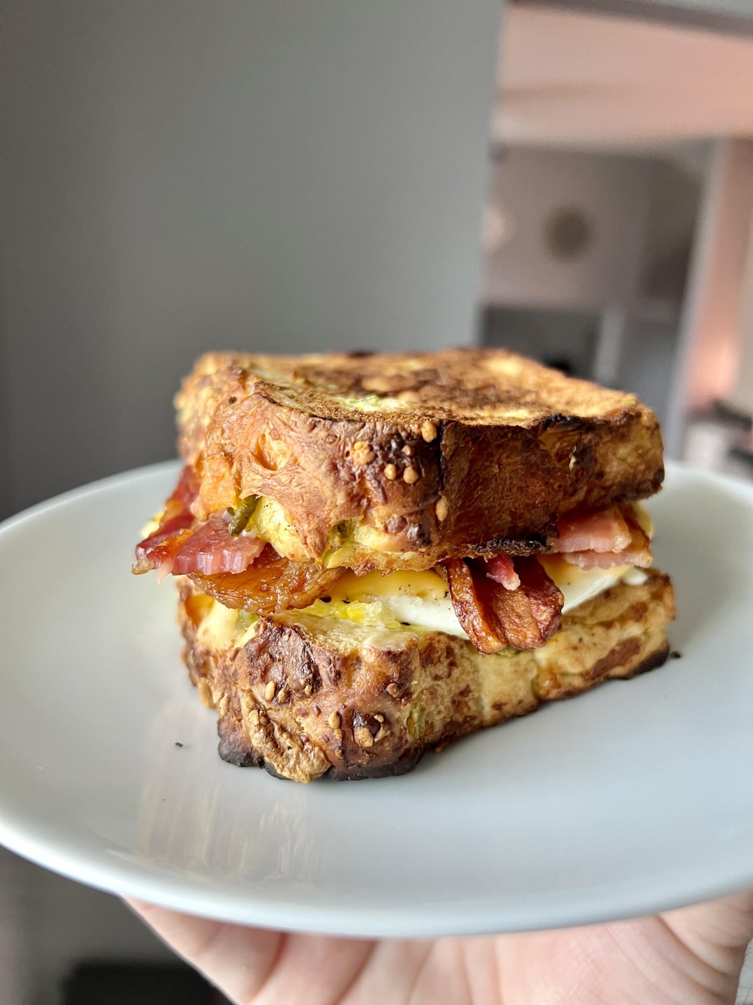 Breakfast Sando on Jalapeño Cheese Bread [Homemade] - Dining and Cooking