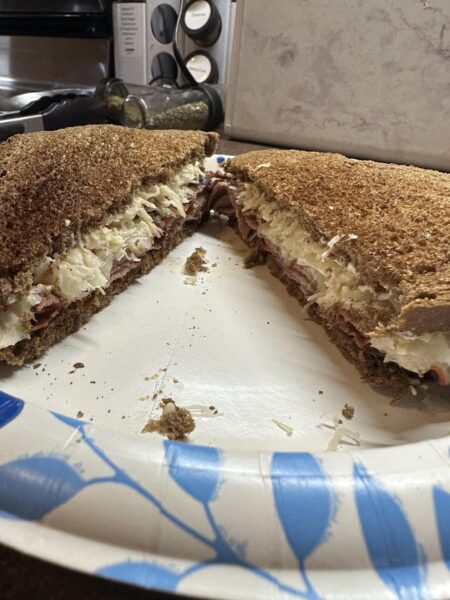 I tried a ham Reuban. Dark rye, black forest ham, Duke's Mayo, local ...