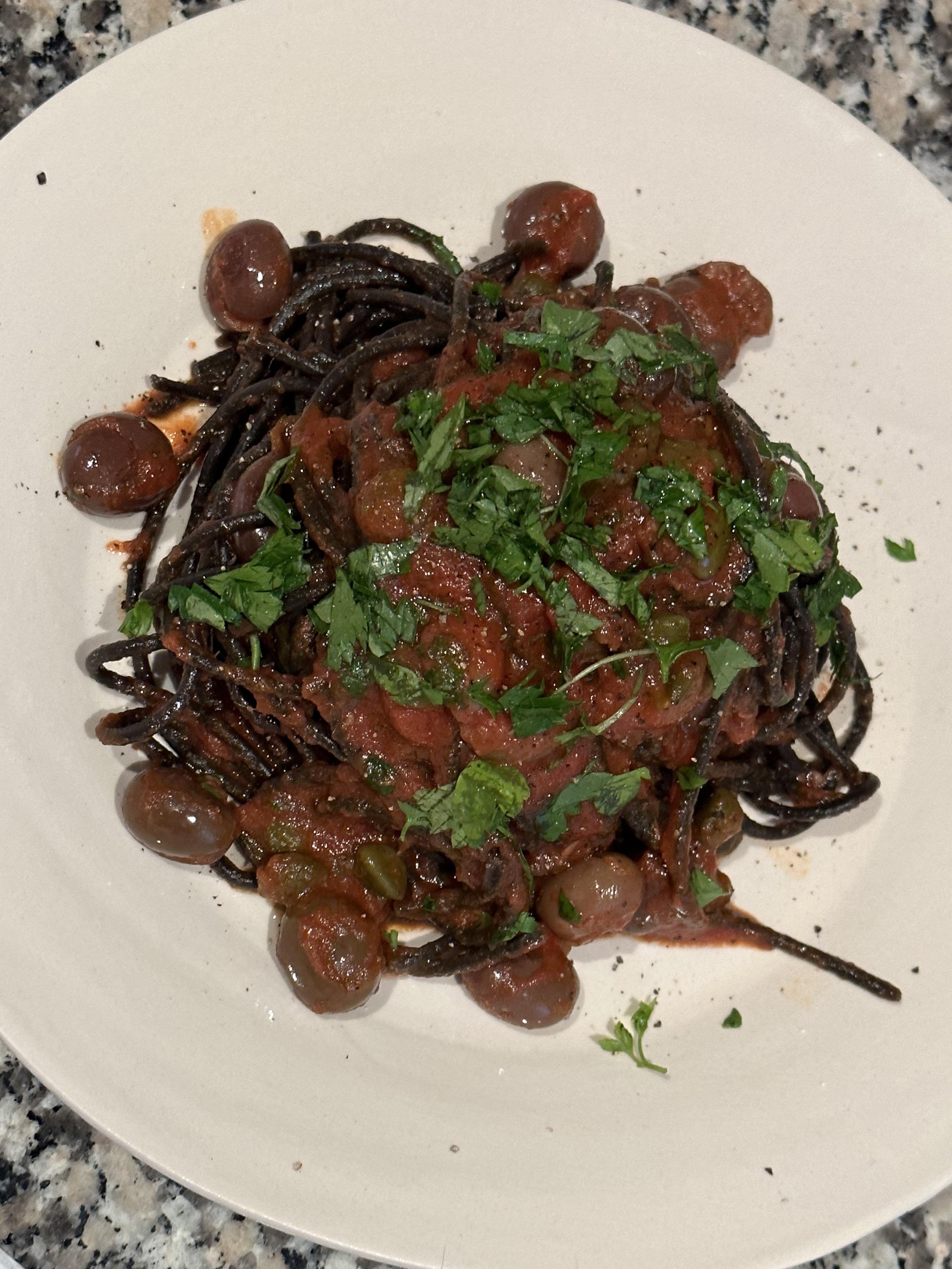 Puttanesca with spaghetti nero - Dining and Cooking
