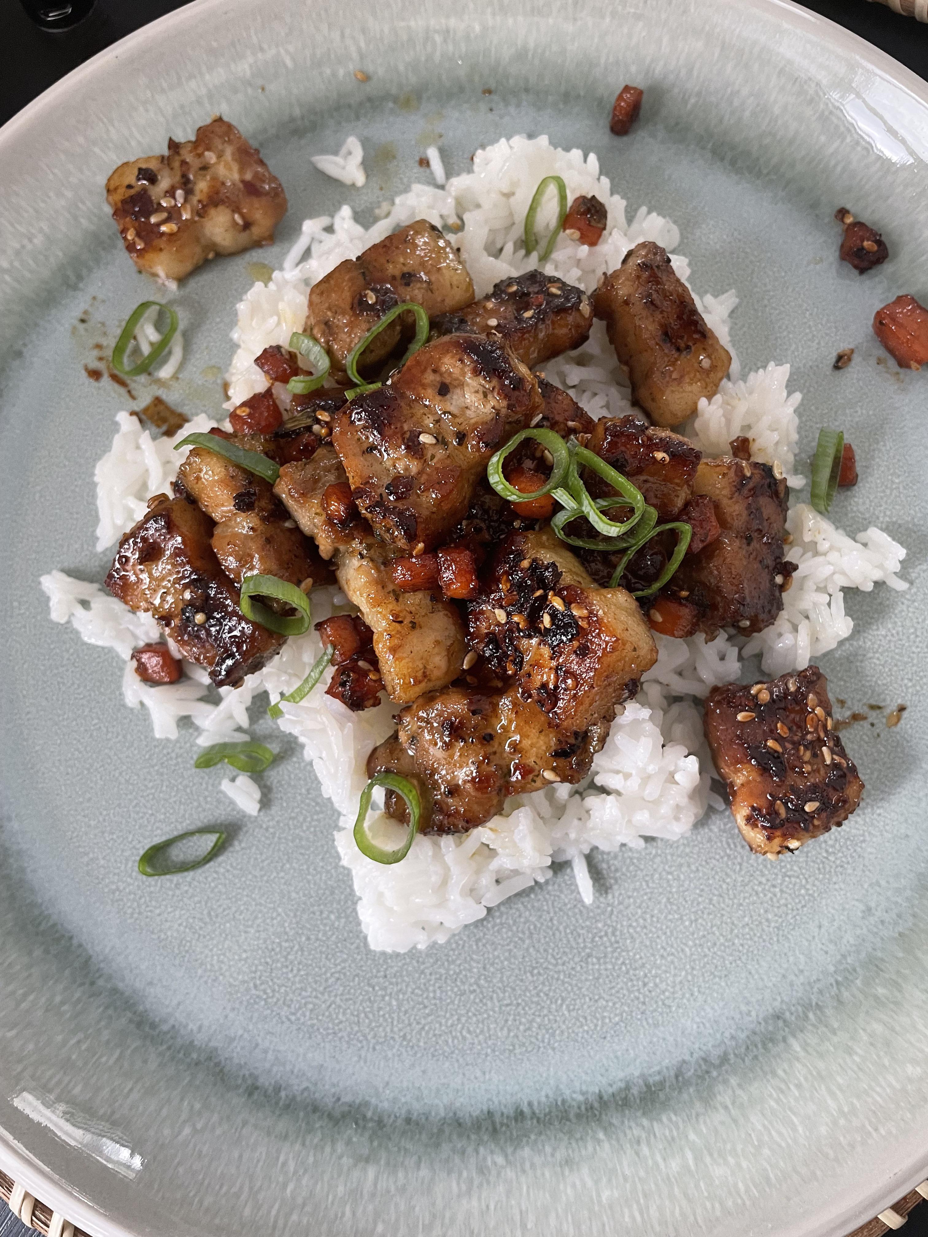 [homemade] Salt and chilli crispy pork belly and rice - Dining and Cooking