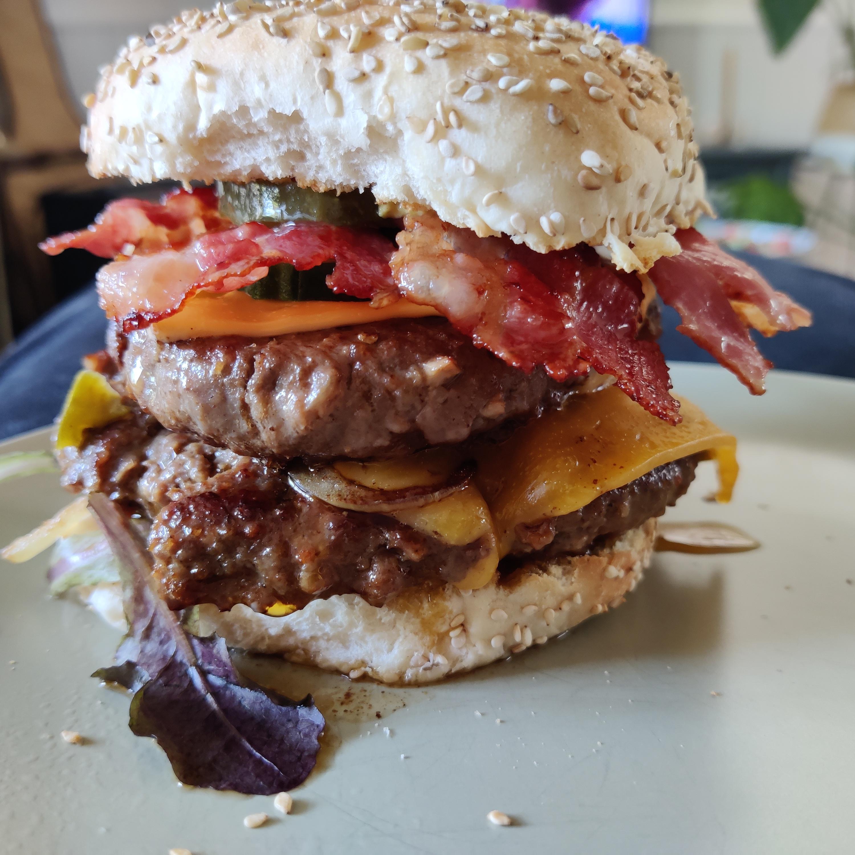 Double smashed burger with jalapenos underneath the cheese. It was so ...