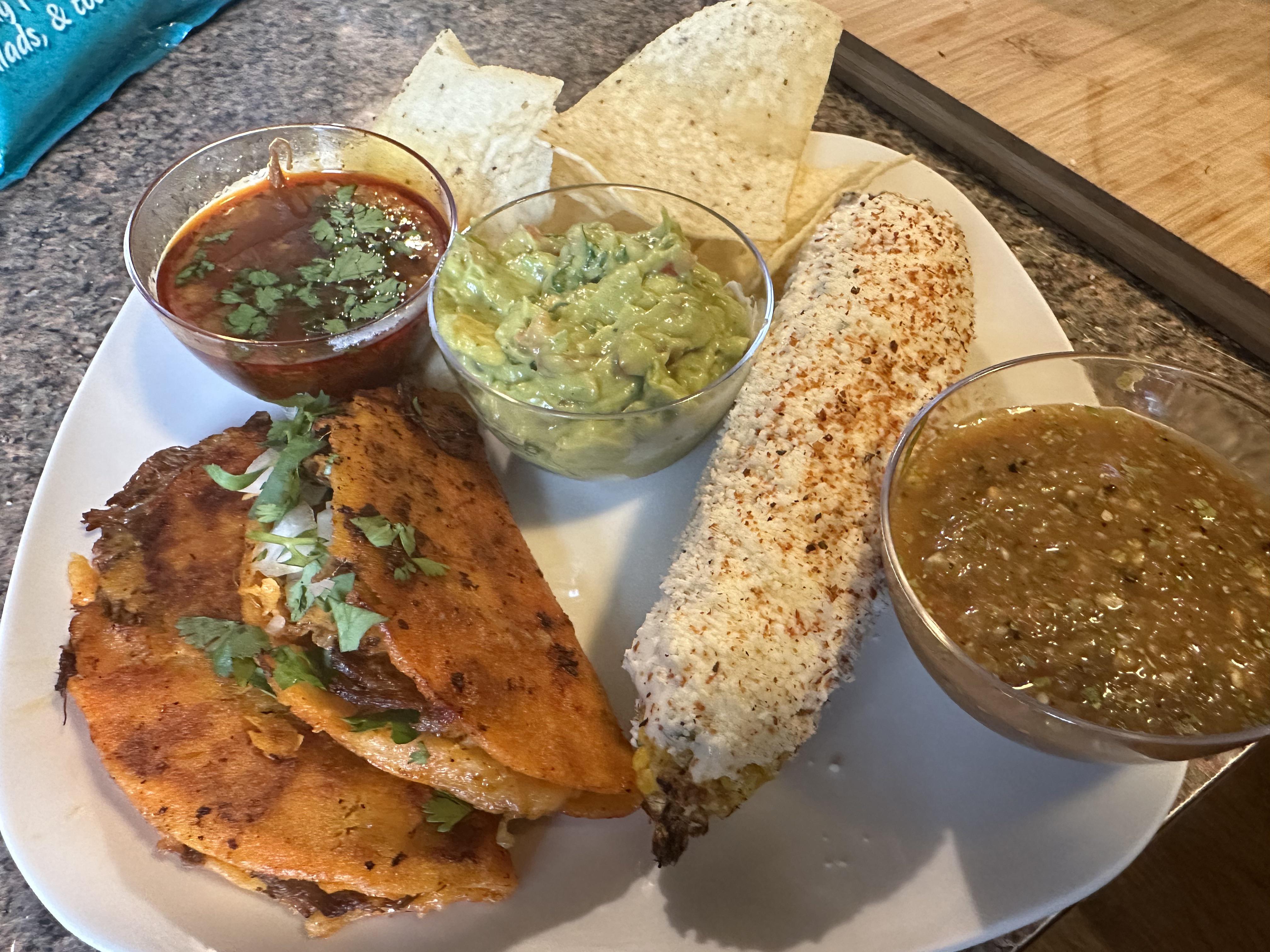 Birria tacos, elotes, guacamole, and salsa all made from scratch ...