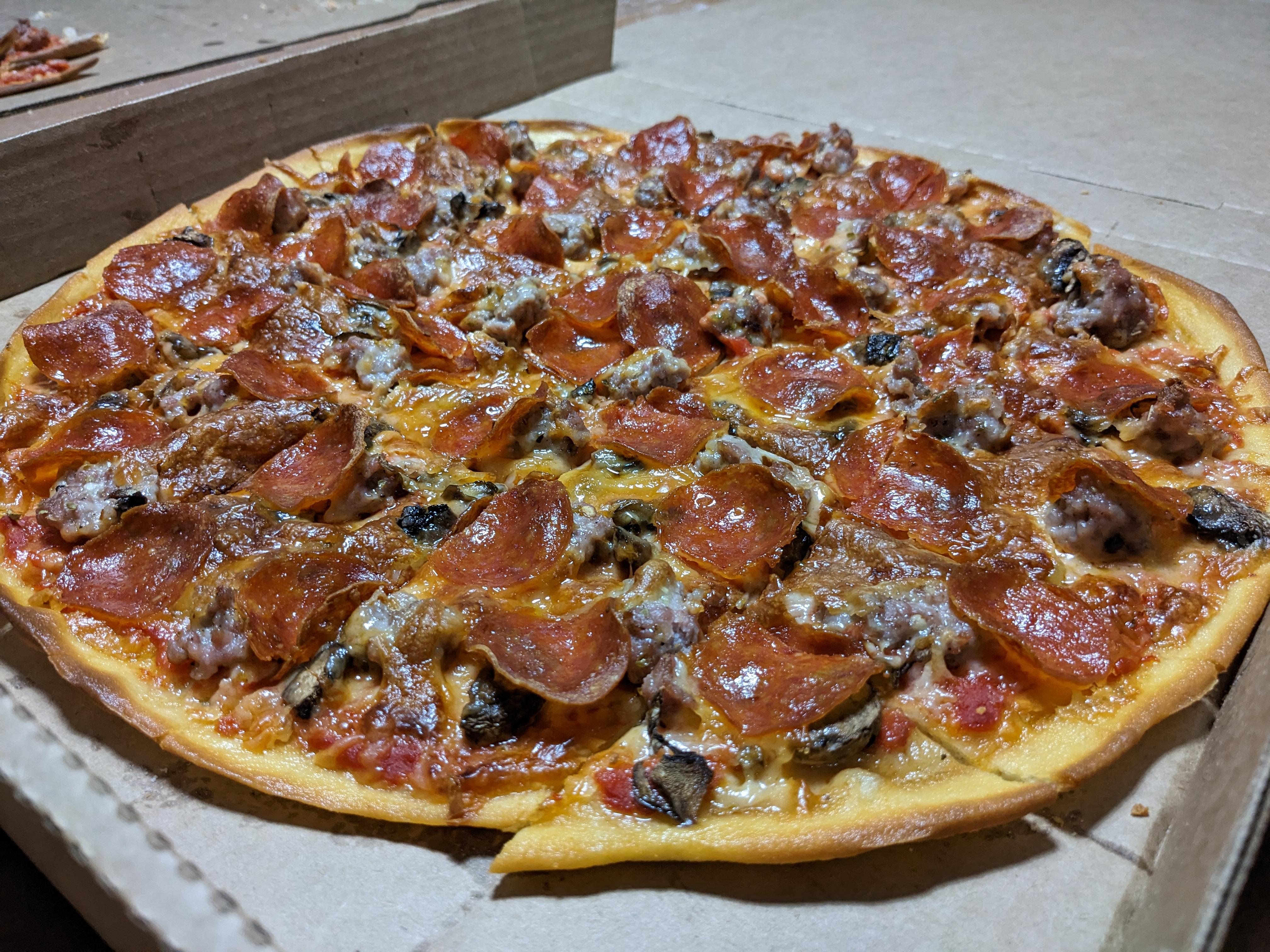 Homemade St. Louis Style Pizza with Sausage, Pepperoni, and Mushroom ...