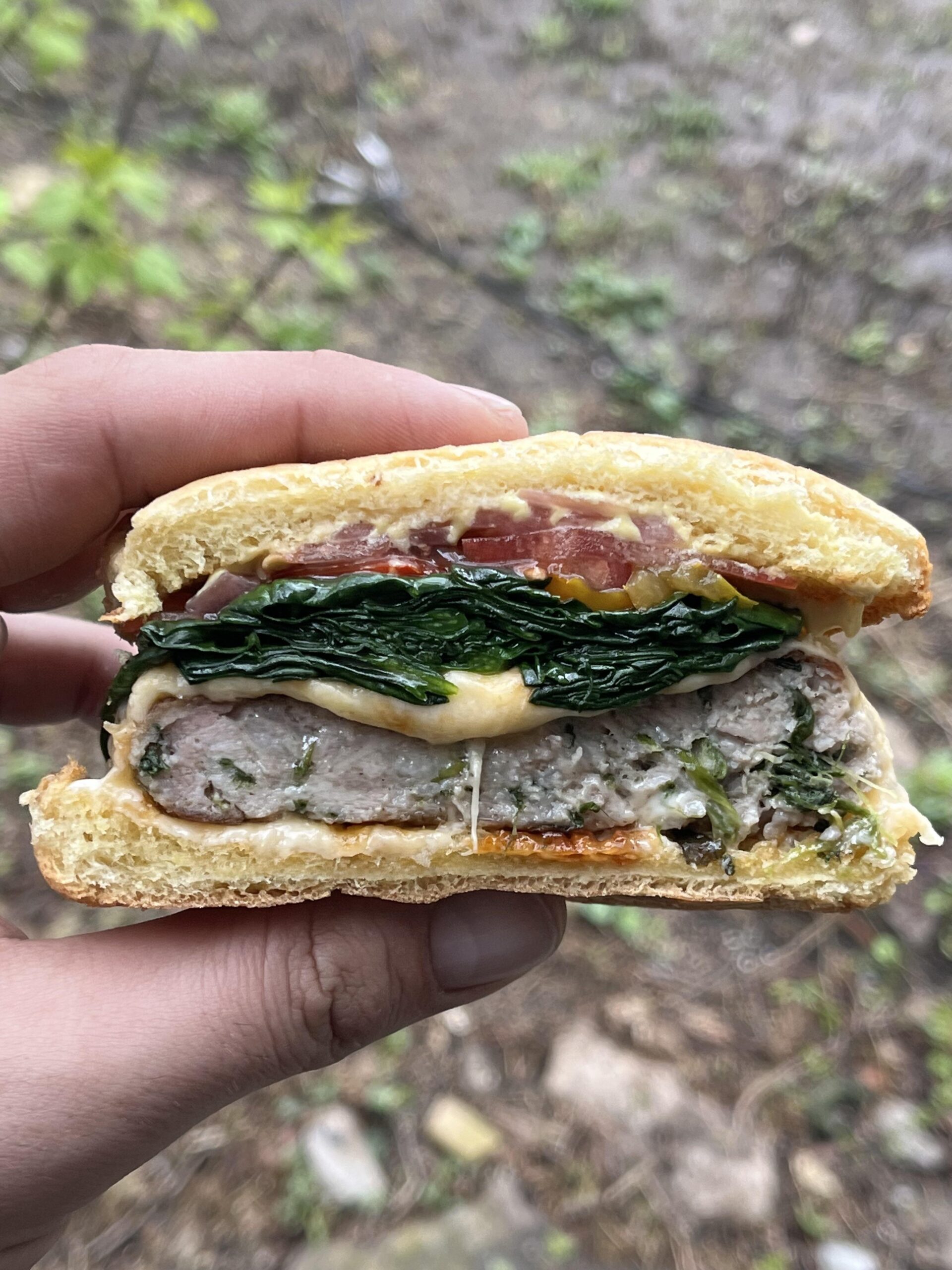 Ramp season! Ramp & pork sausage patty, Gouda, pickled onions, pickled ...