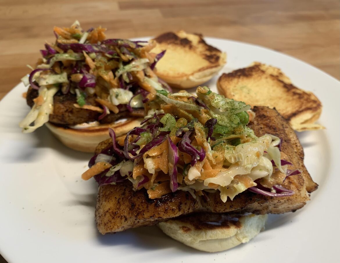 Homemade blackened fish sliders with cilantro slaw - Dining and Cooking