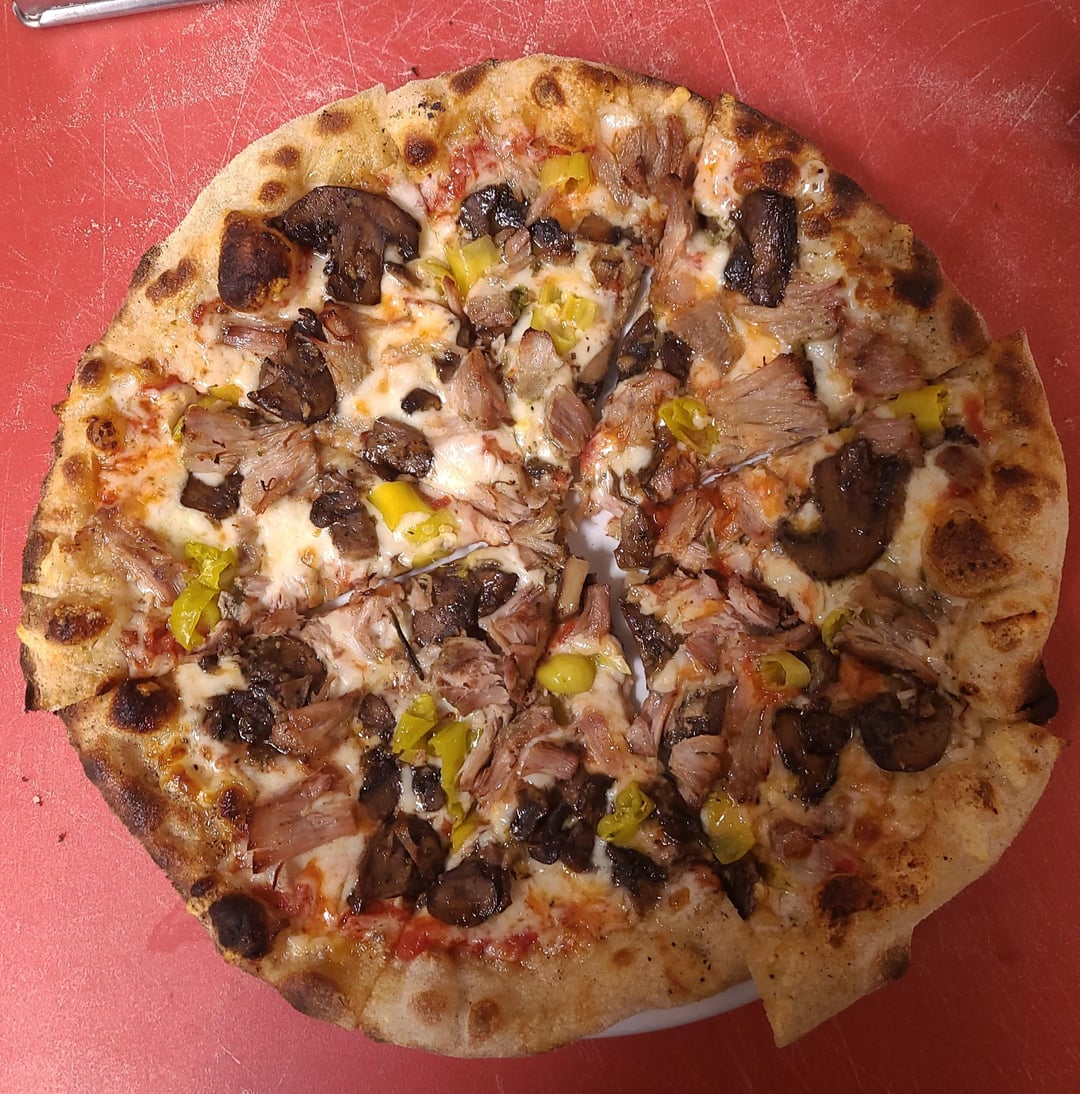 Sorta porchetta pizza. Pork shoulder braised with garlic, sage ...