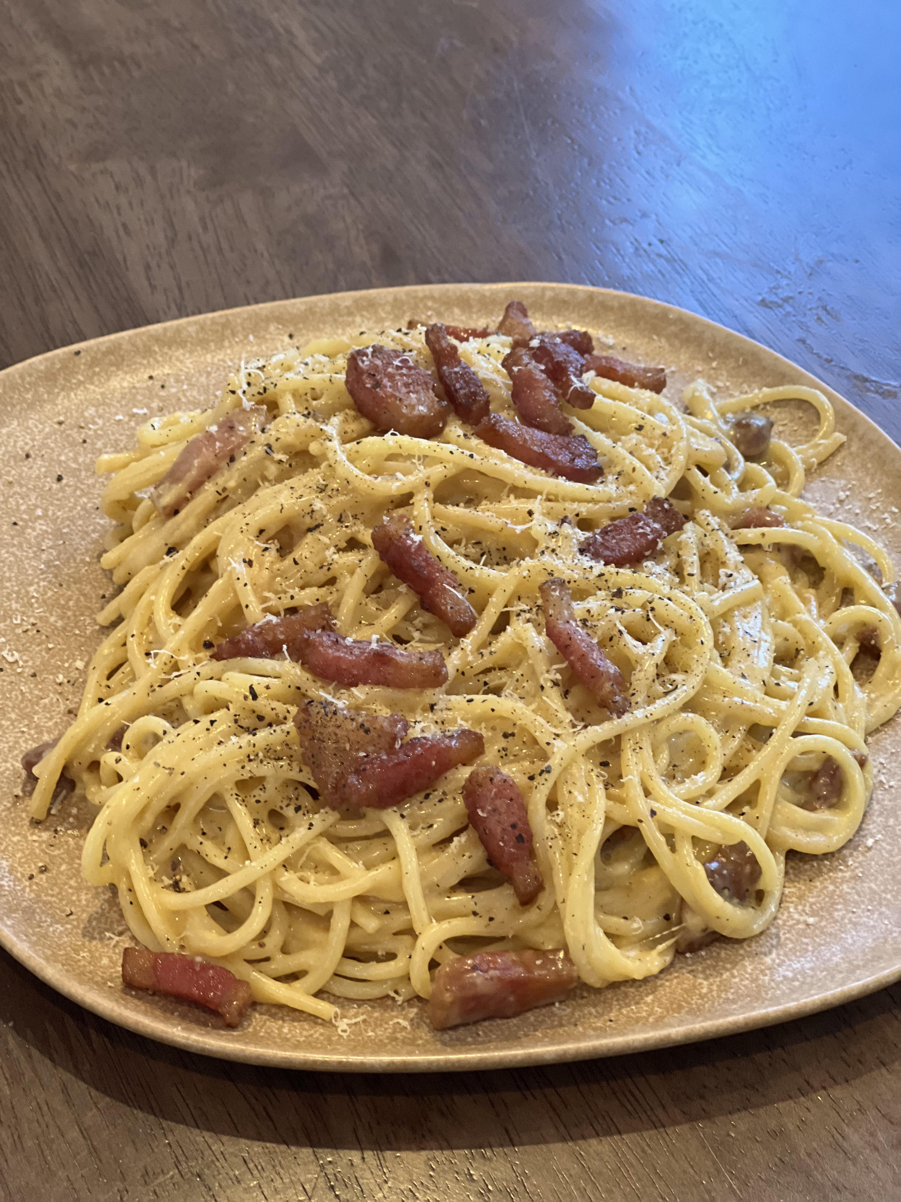 [homemade] traditional carbonara with guanciale - Dining and Cooking