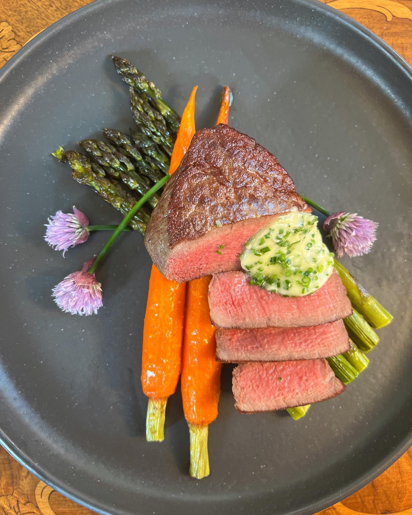 Filet Mignon // Chive Butter // Honey Glazed Carrot // Roasted ...