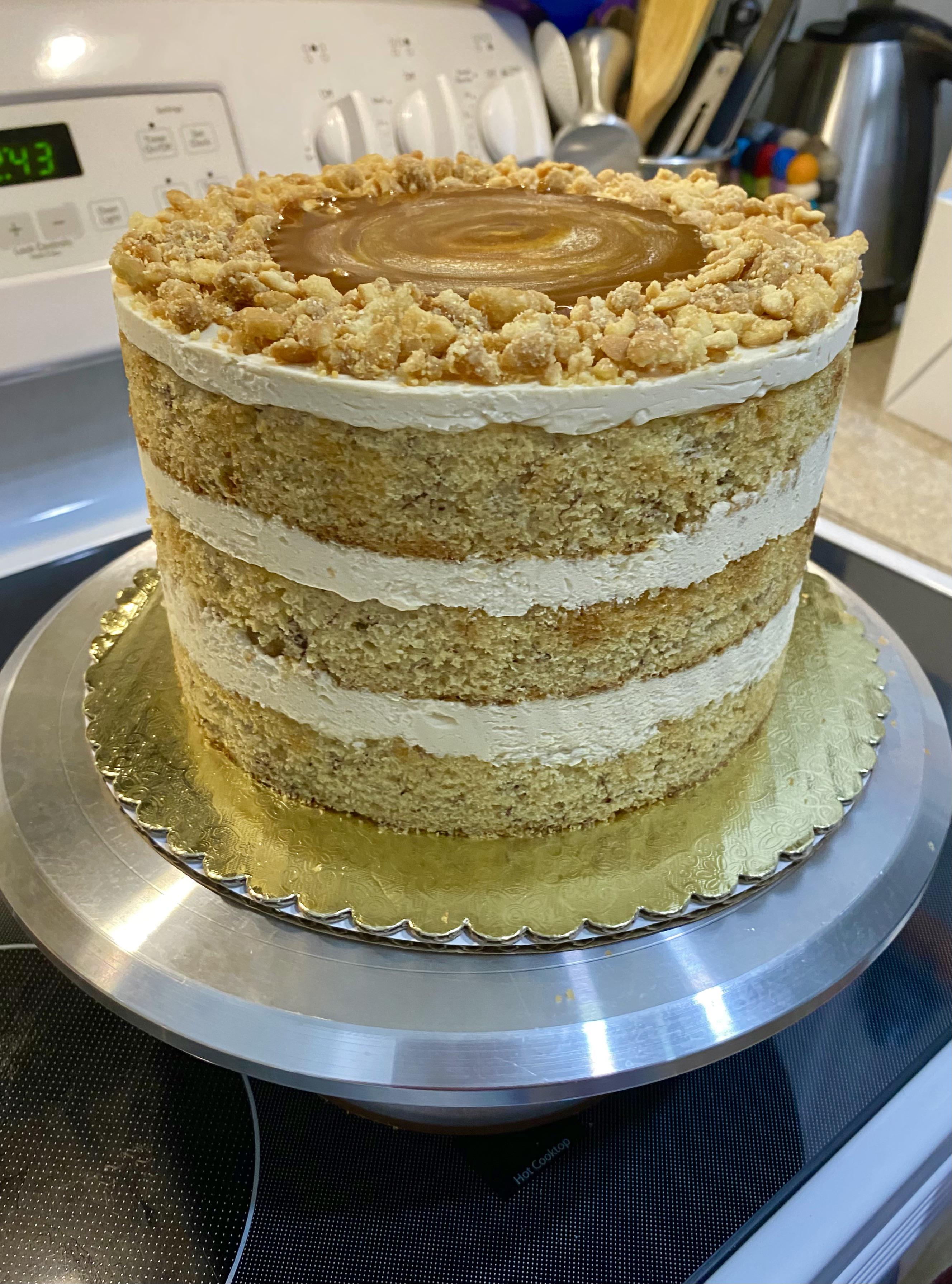 Banana cake with whipped caramel mascarpone and Nilla Wafer crunch for ...