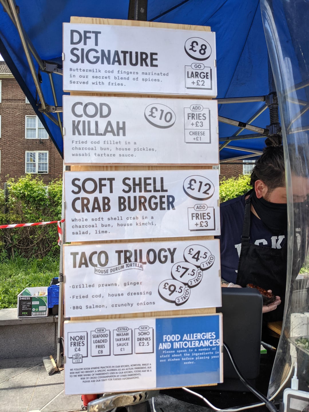 Buttermilk cod fingers and soft shell crab burger, Da Fish Ting, London ...