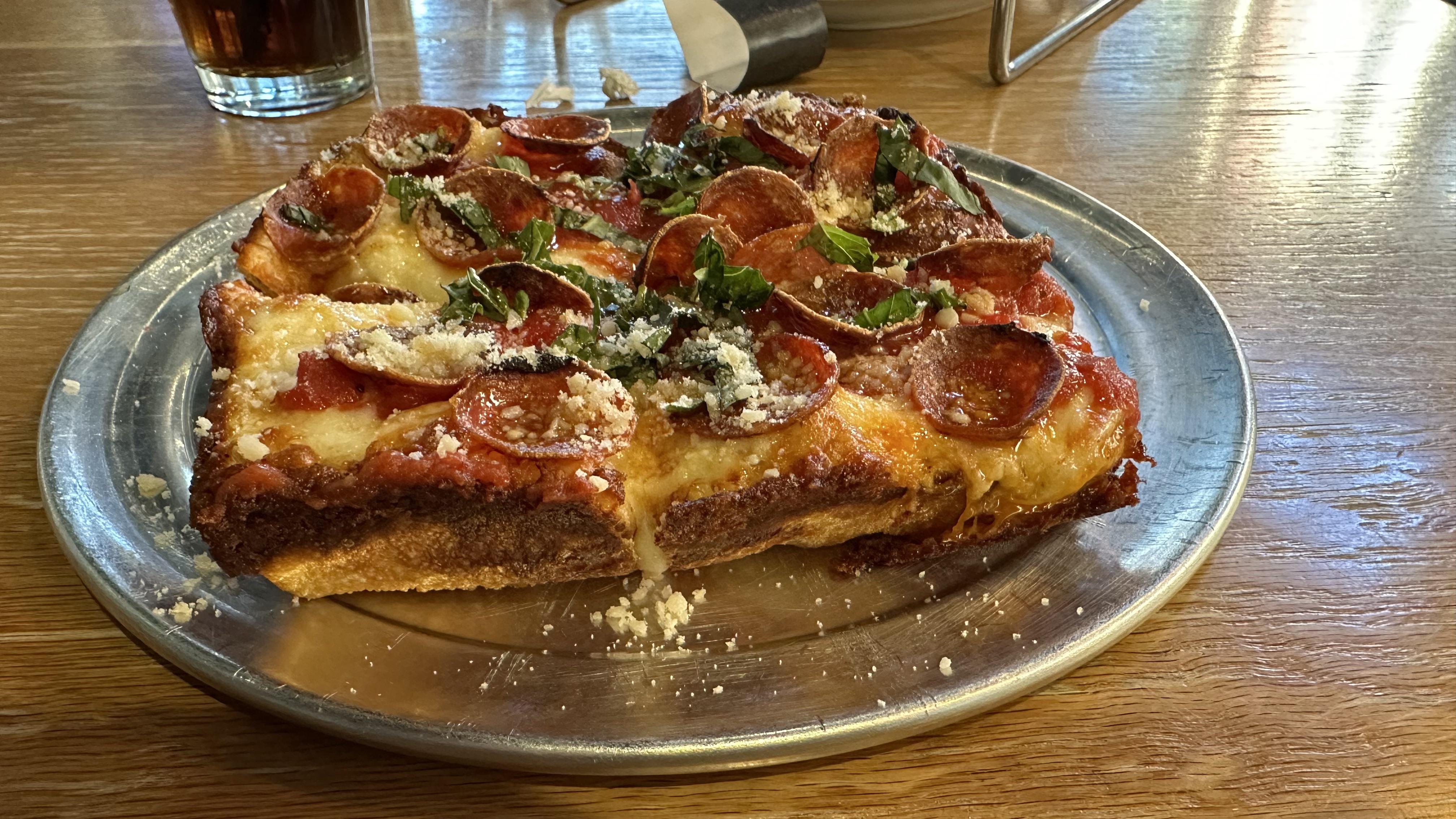 Hot honey and pepperoni Detroit style deep dish - Dining and Cooking