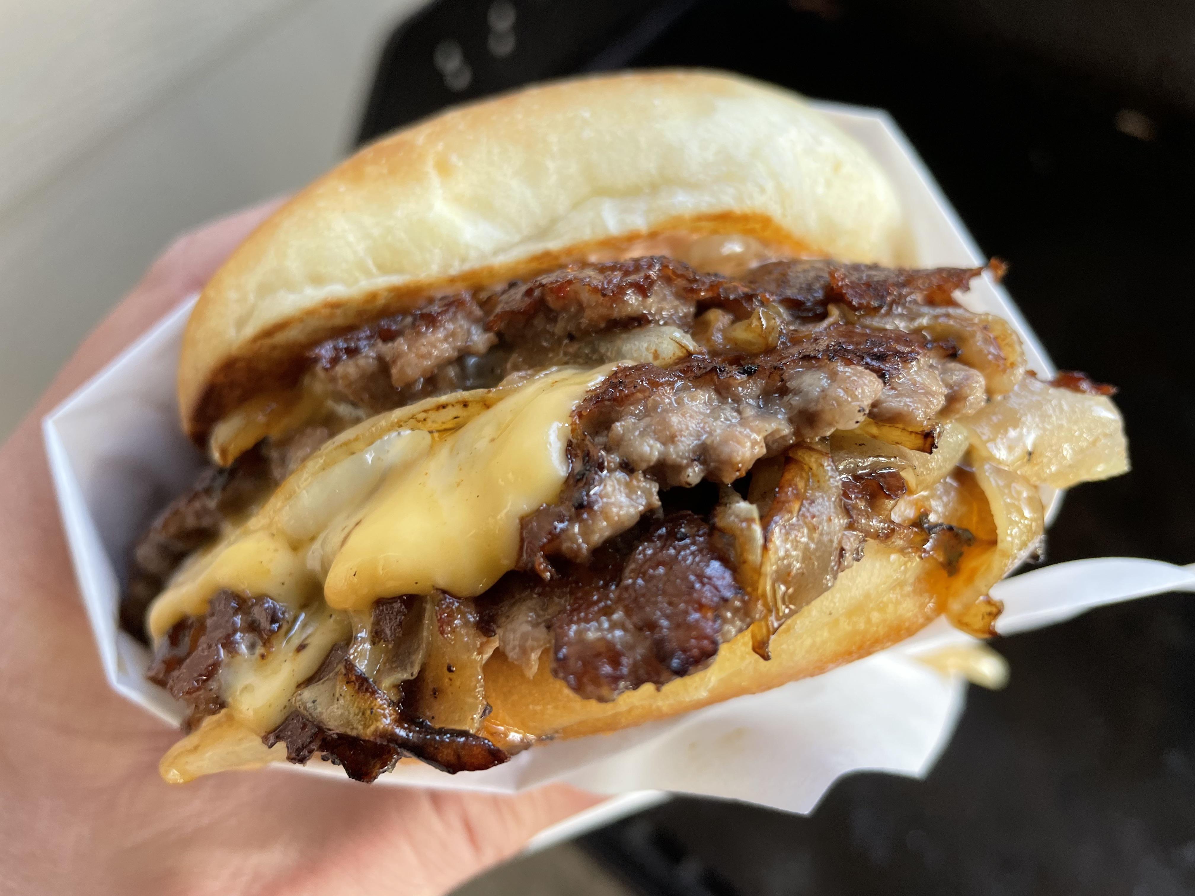 Oklahoma triple smash, homemade bun + sauce - Dining and Cooking