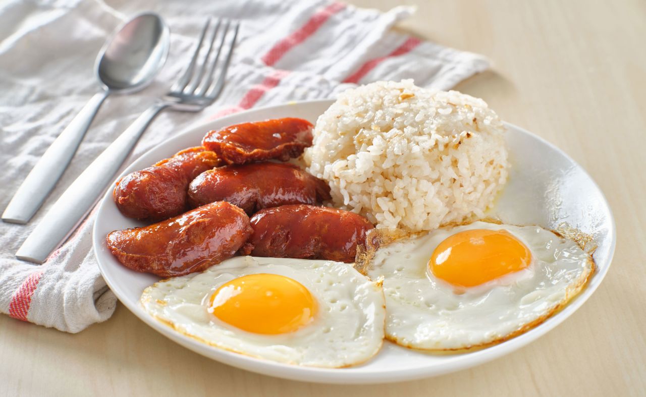 Filipino Breakfast - Eggs. Longganisa (Spanish Sausage) and Garlic ...