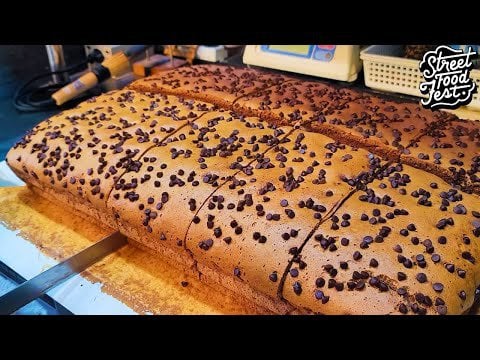 Giant Chocolate Castella Cake - Korean Street Food - Dining and Cooking
