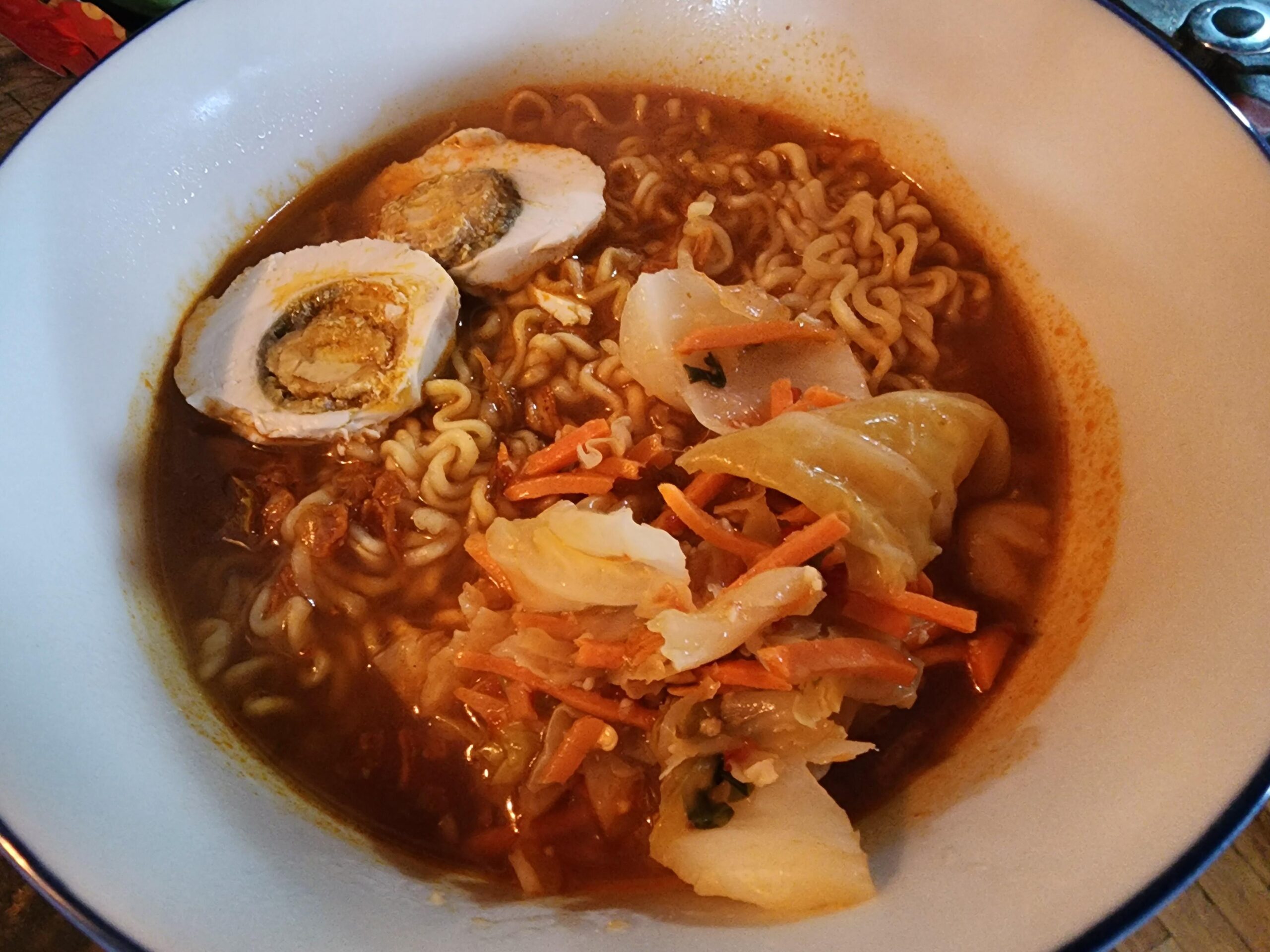 simple instant ramen with salted duck egg and homemade kimchi added ...
