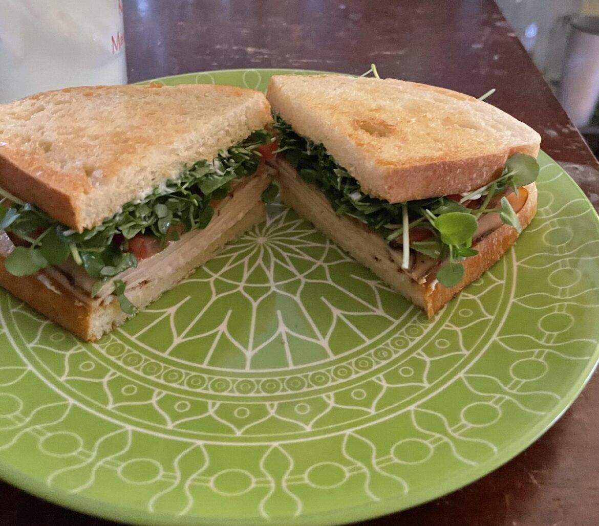 Smoked turkey, tomato, micro watercress & mayo on lightly toasted ...
