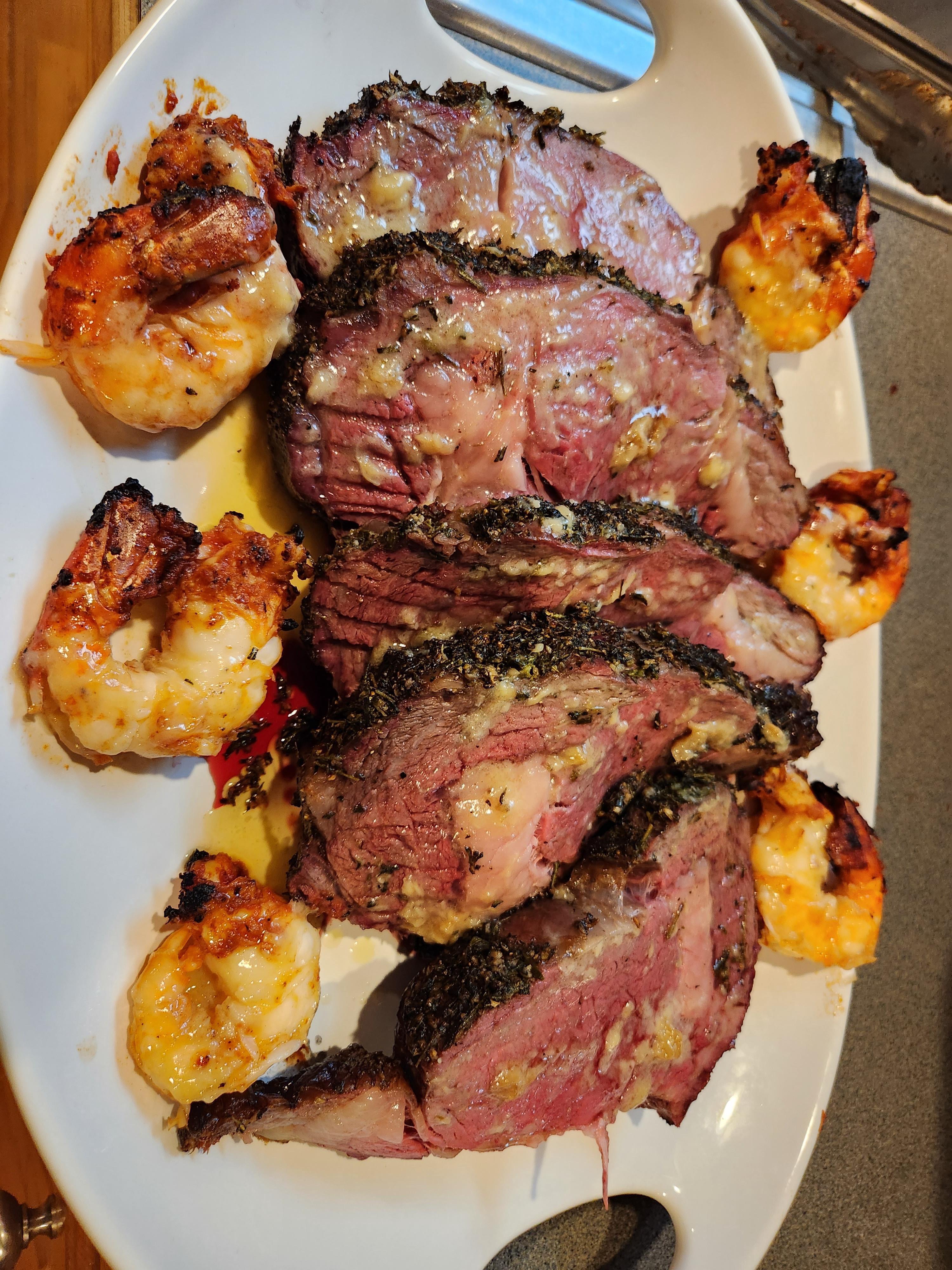 Smoked Prime Rib with colossal grilled Shrimp - Dining and Cooking