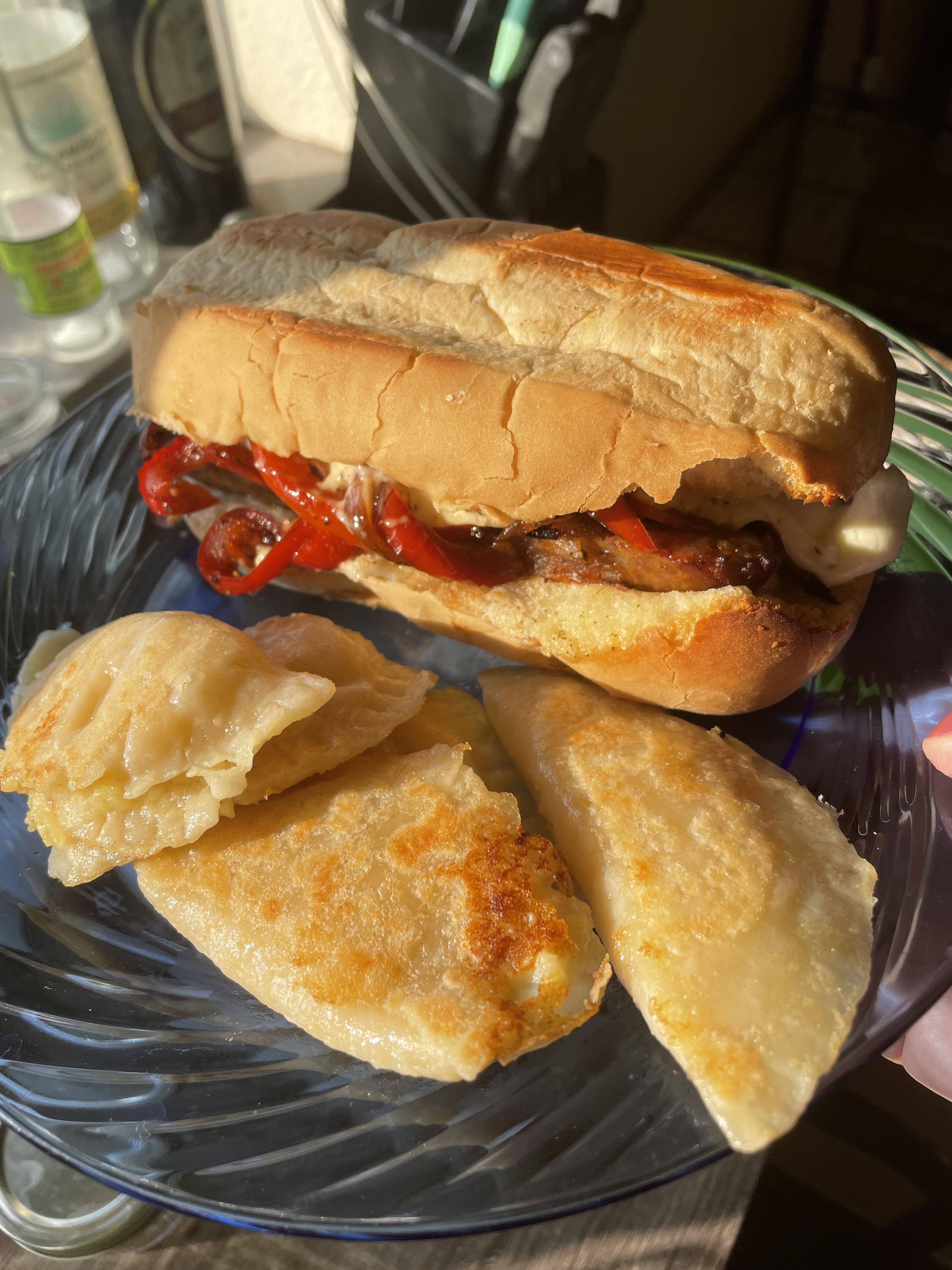 Homemade Italian sausage sandwich & a side of perogie - Dining and Cooking