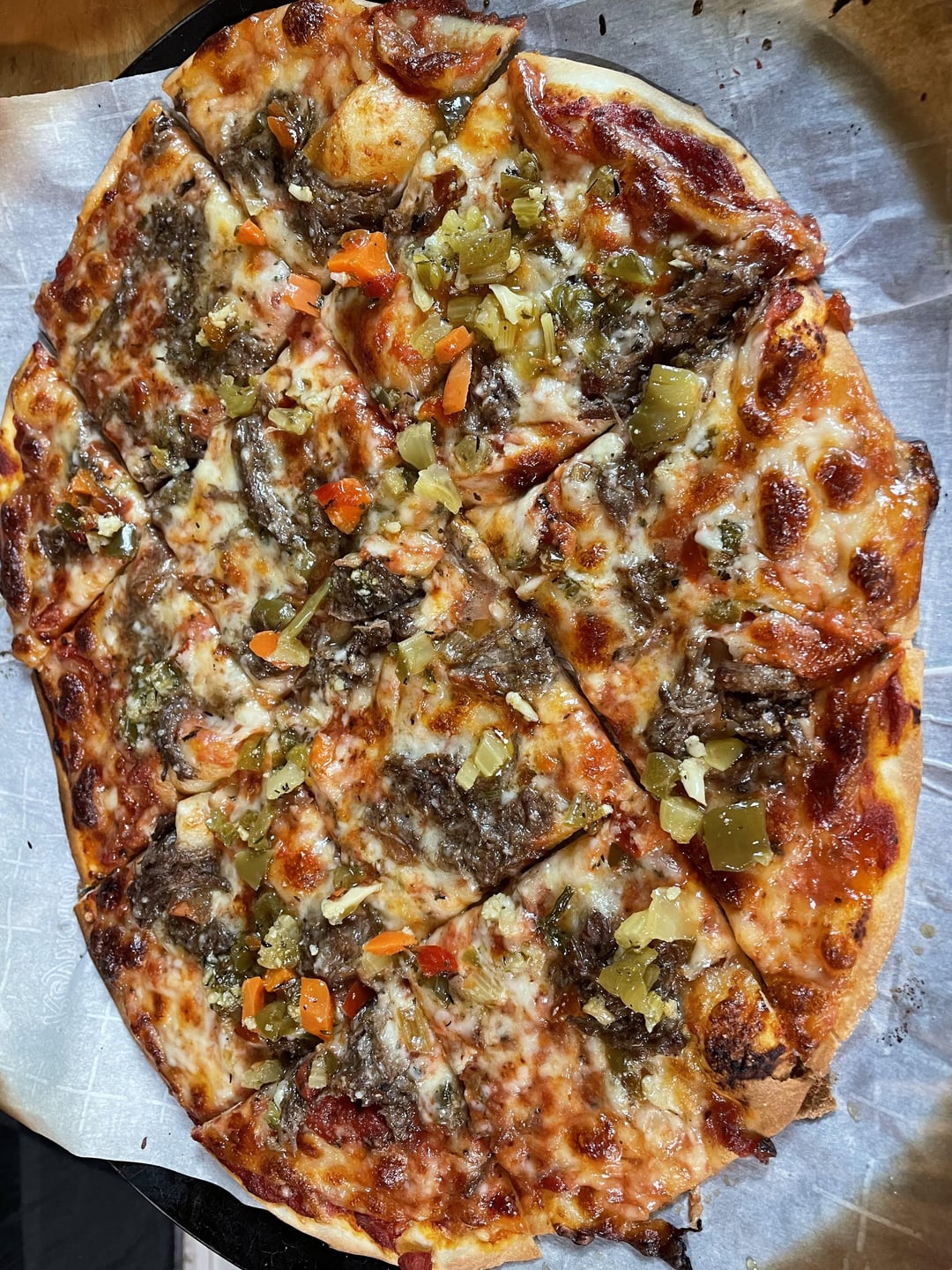 Used some Italian beef and giardinera to top a Kenji NYT tavern style ...